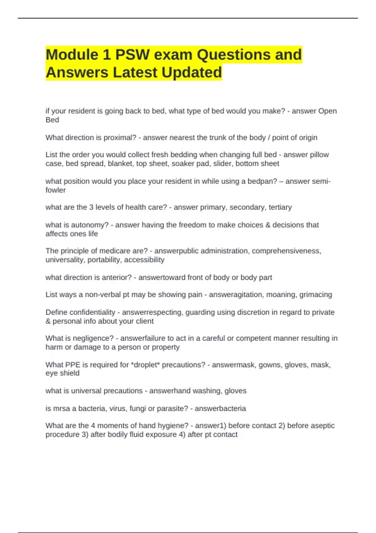 Module 1 PSW exam Questions and Answers Latest Updated - NACC PSW ...