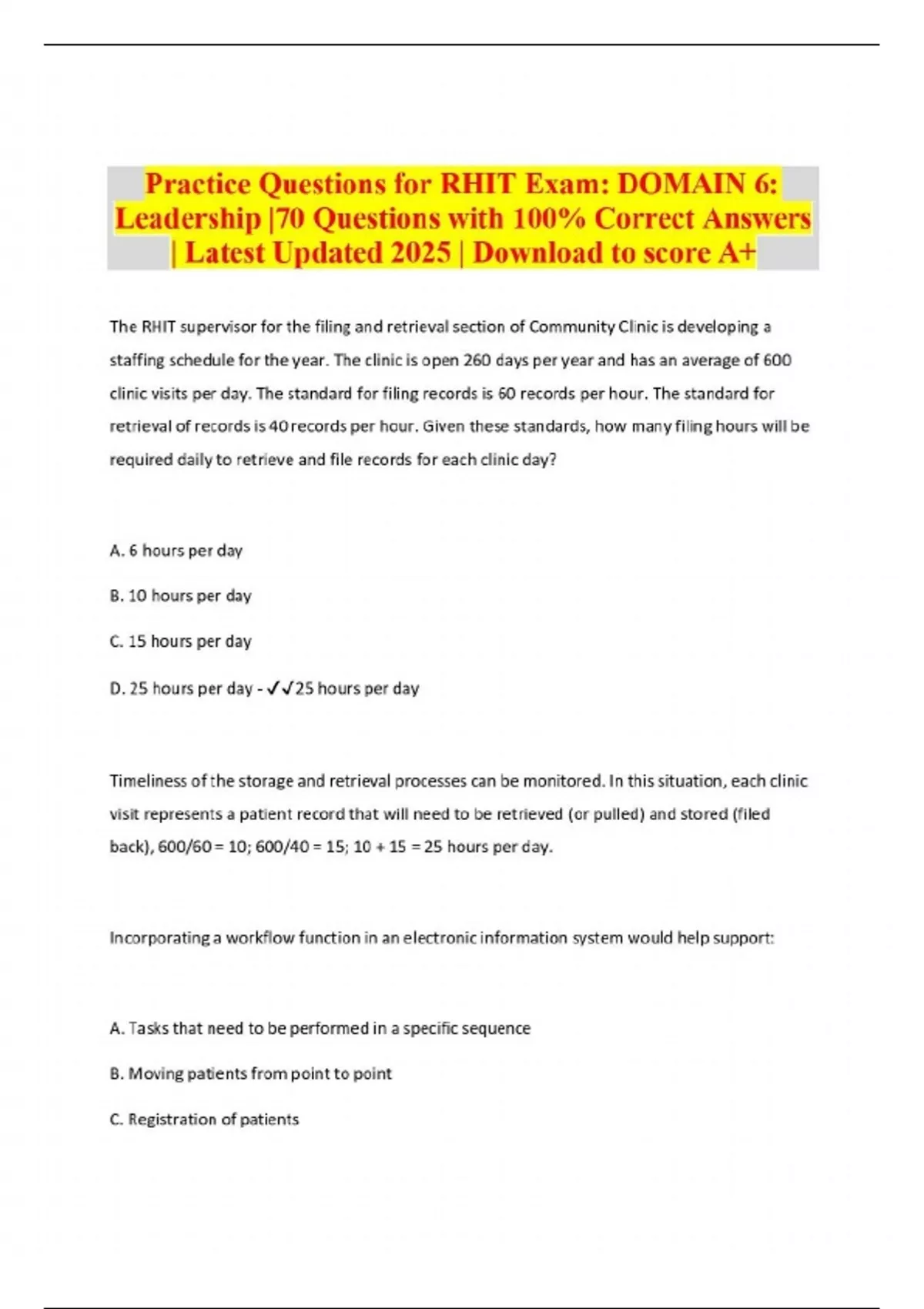 Practice Questions for RHIT Exam: DOMAIN 6: Leadership |70 Questions ...