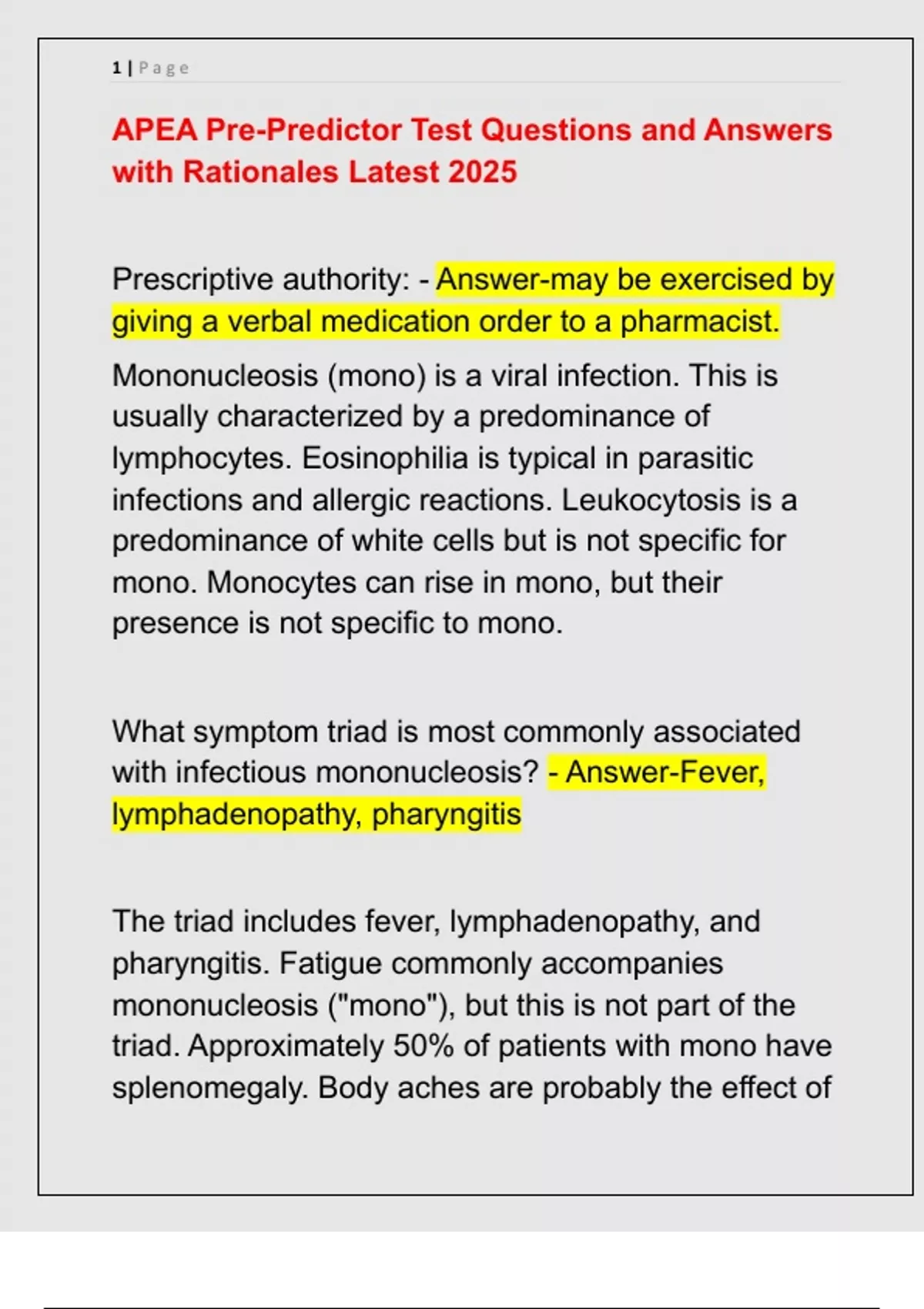APEA Pre-Predictor Test Questions and Answers with Rationales Latest ...