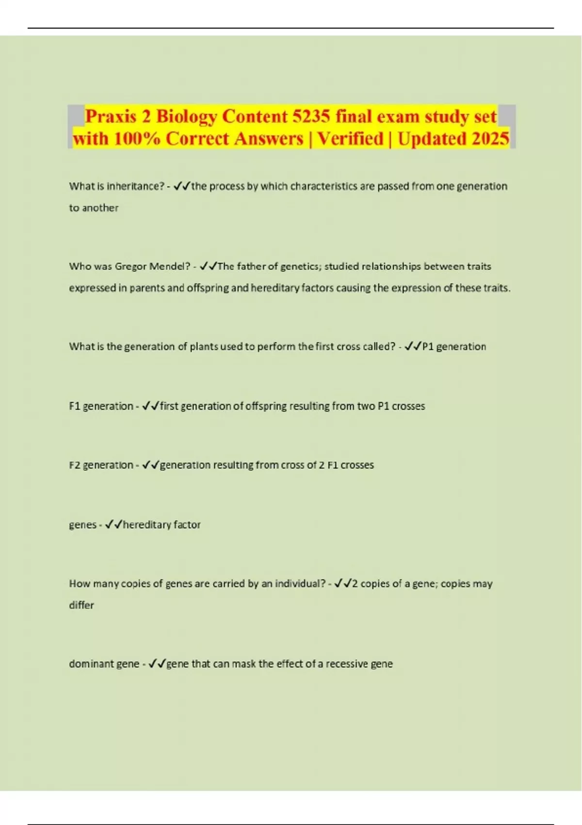 Praxis 2 Biology Content 5235 final exam study set with 100% Correct ...