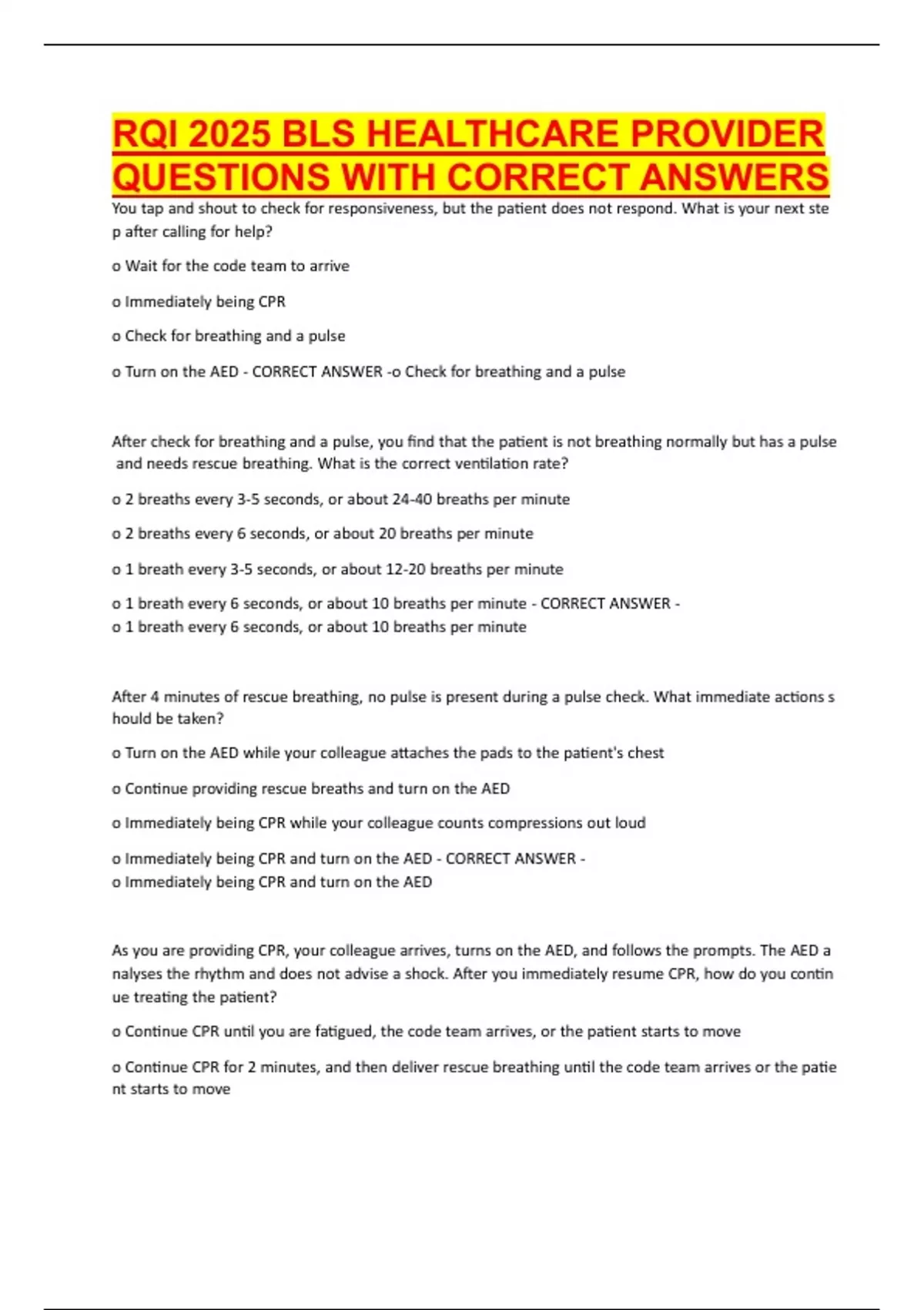 HEARTCODE BLS Exams Questions with 100% Correct Answers | Latest ...