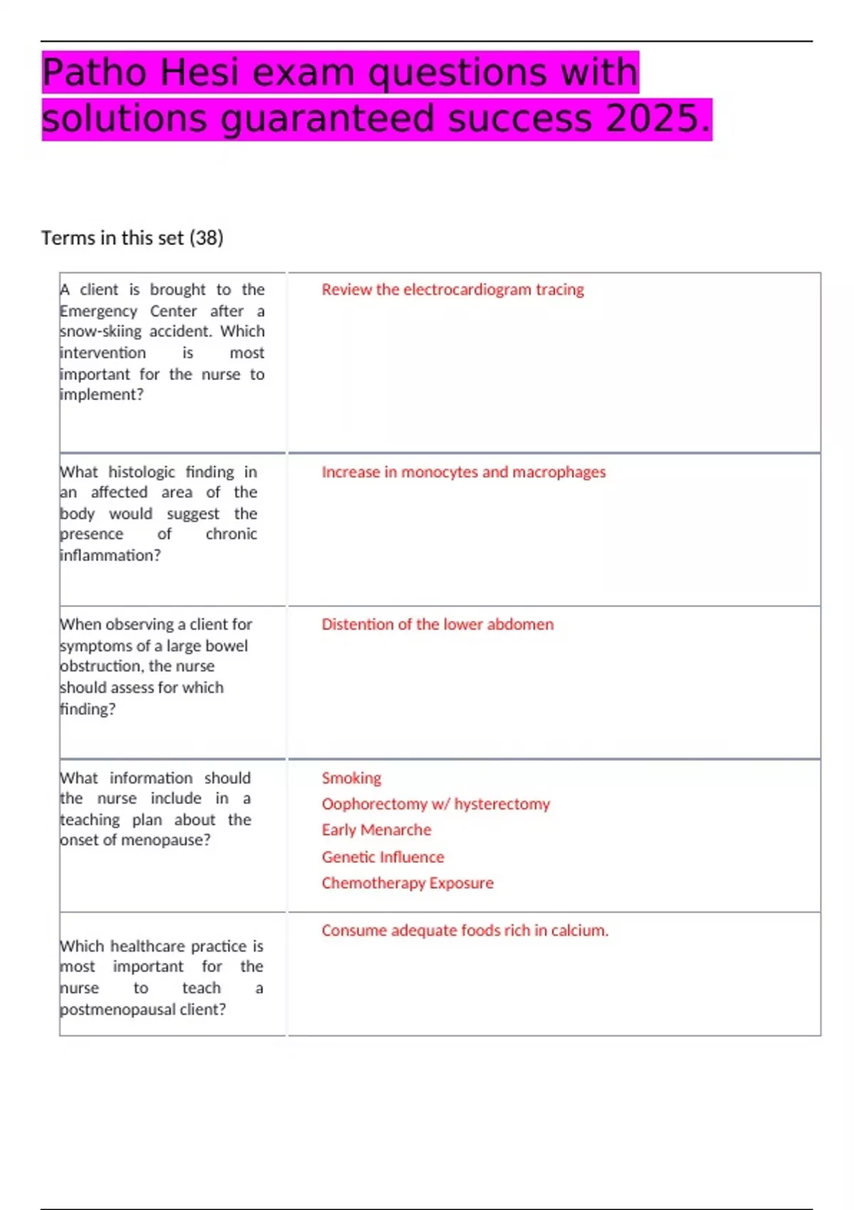 Patho Hesi exam questions with solutions guaranteed success 2025. Terms ...