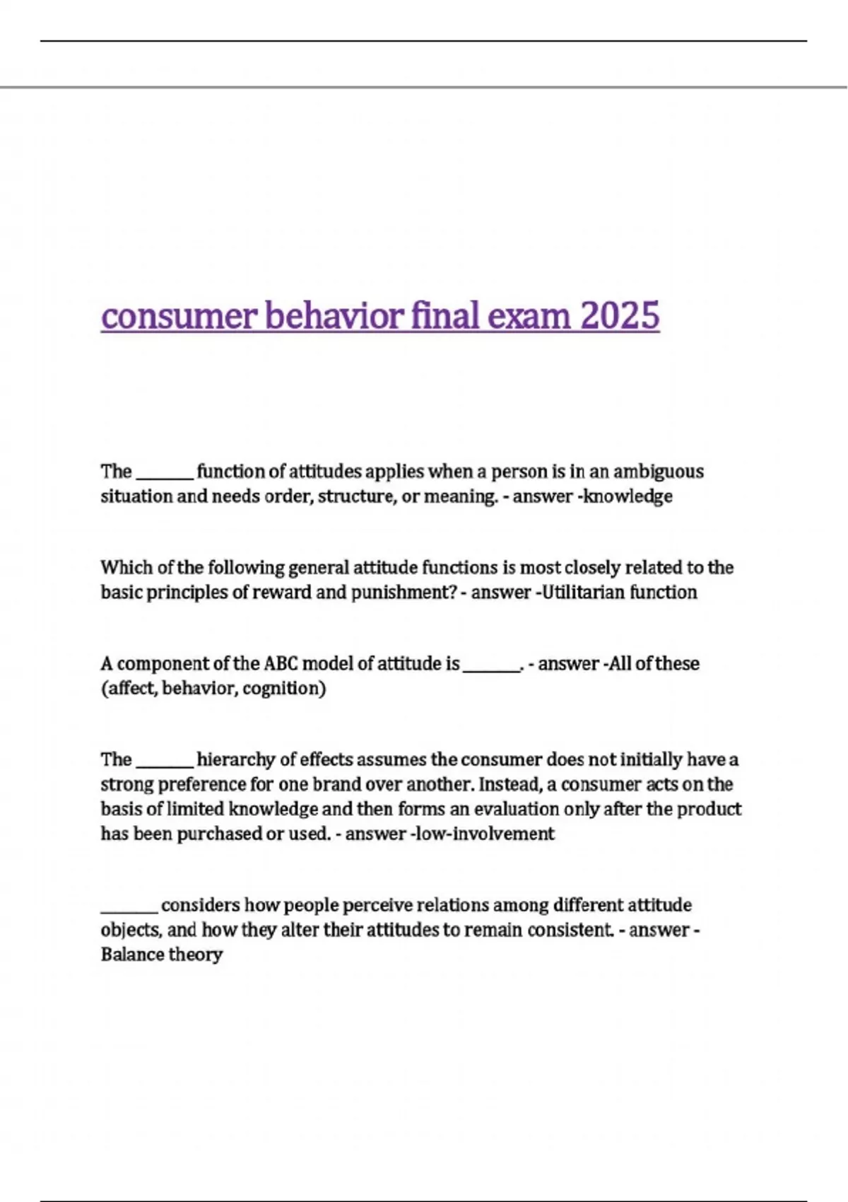 consumer behavior final exam 2025 - Consumer behavior 2025 - Stuvia US