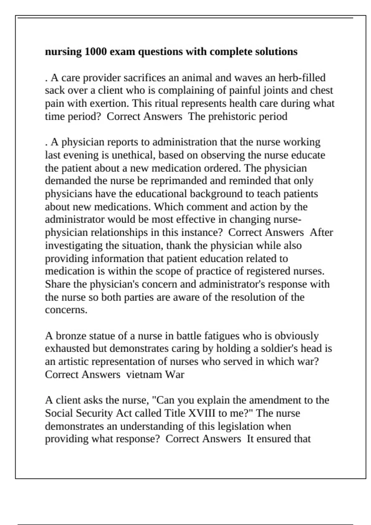 nursing 1000 exam questions with complete solutions - Nurs 1000 - Stuvia US