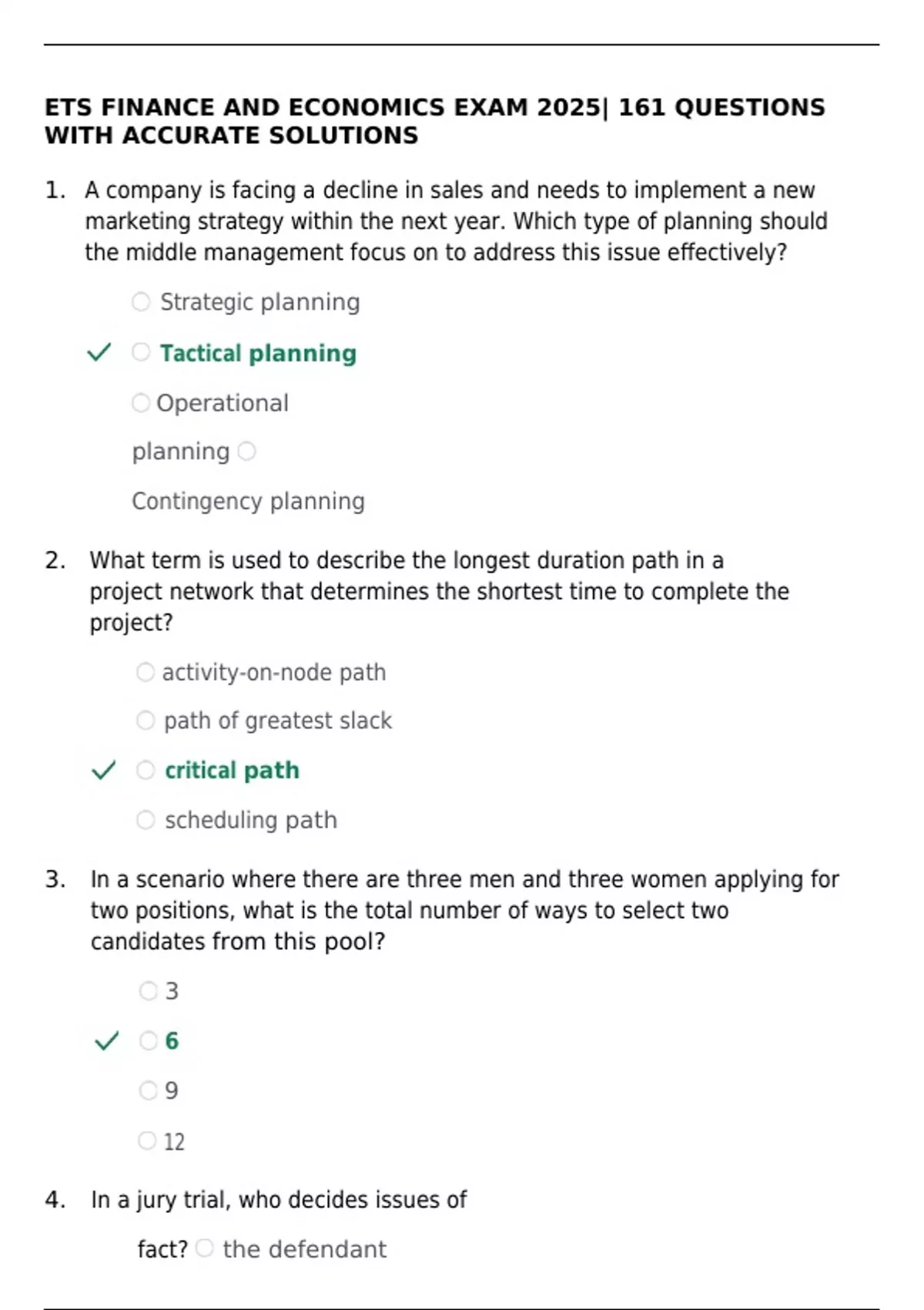 ETS FINANCE AND ECONOMICS EXAM 2025| 161 QUESTIONS WITH ACCURATE ...