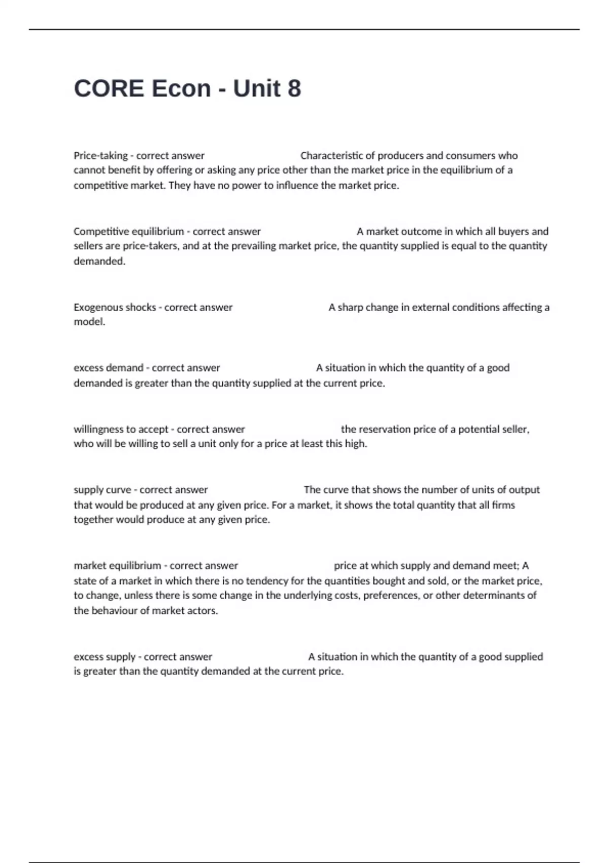 CORE Econ - Unit 8 Proctored Exam Questions And Answers 2025 Approved ...