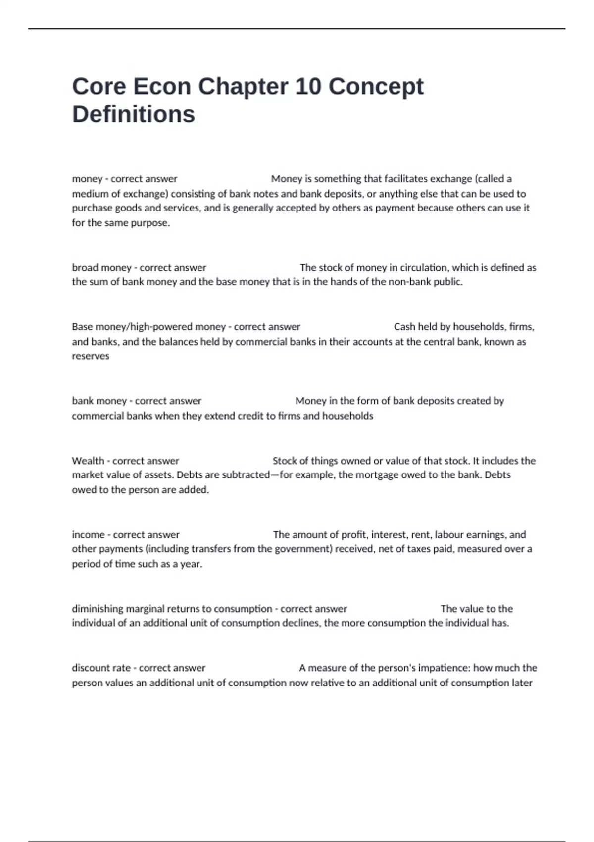 Core Econ Chapter 10 Concept Definitions Proctored Exam Complete ...