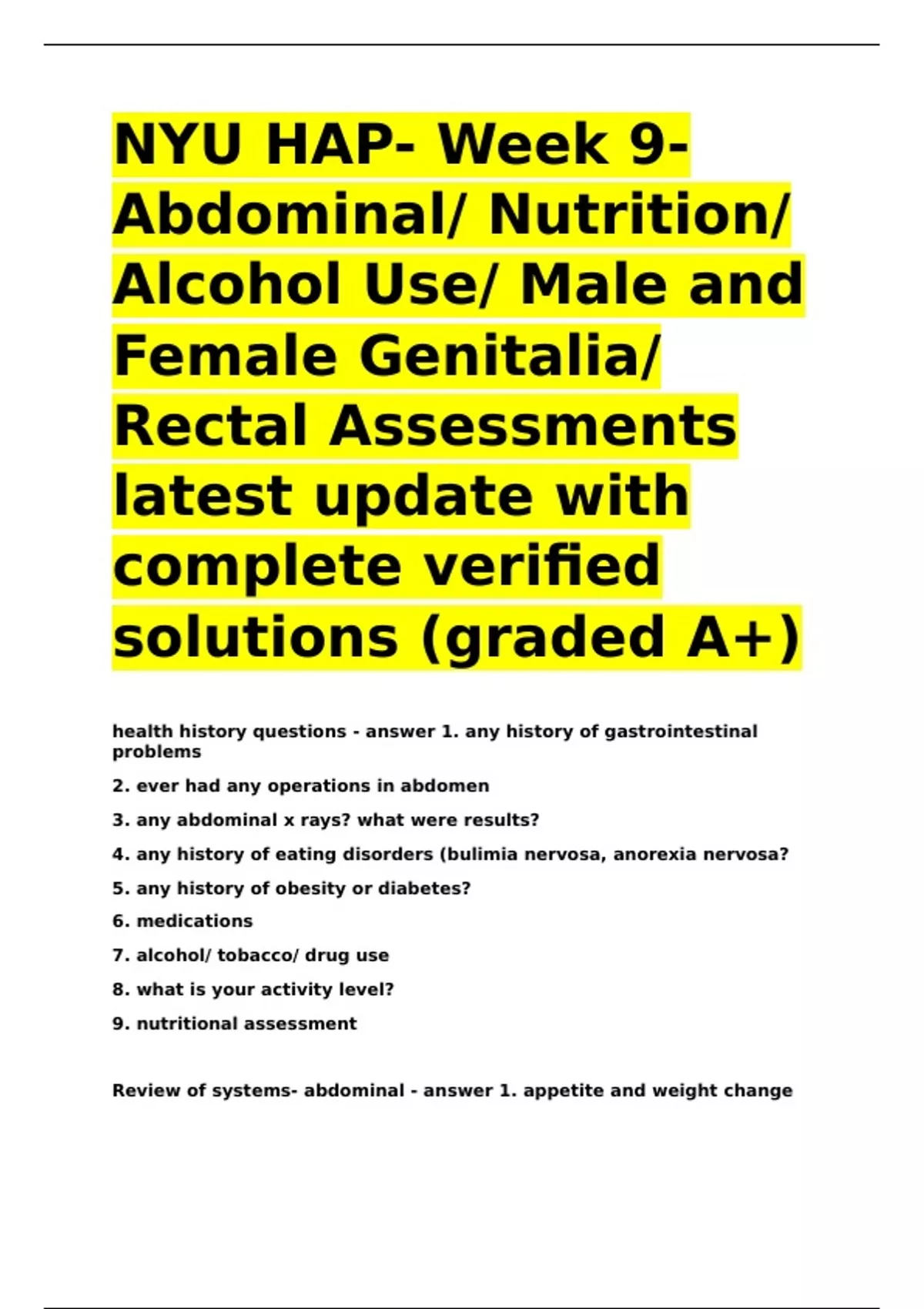 NYU HAP- Week 9- Abdominal Nutrition Alcohol Use Male and Female ...