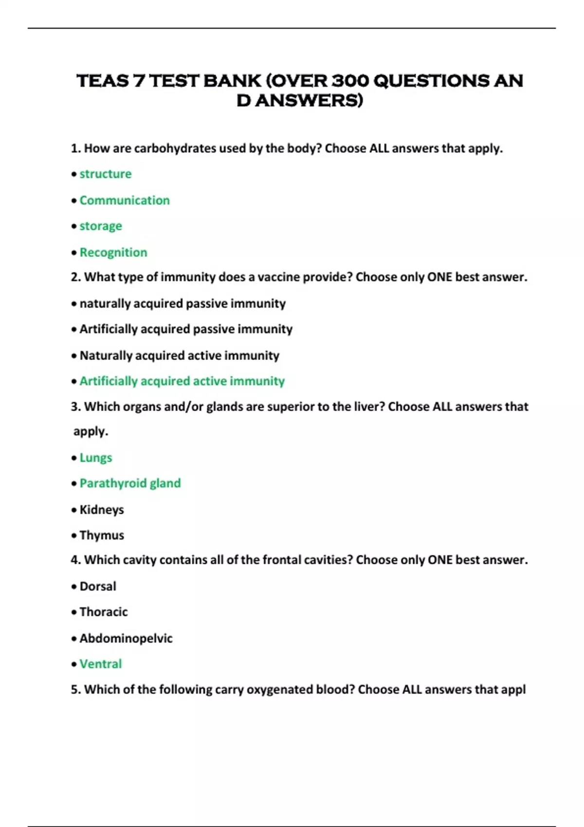 2025 LATEST TEAS 7 TEST BANK (OVER 300 QUESTIONS AND ANSWERS ...