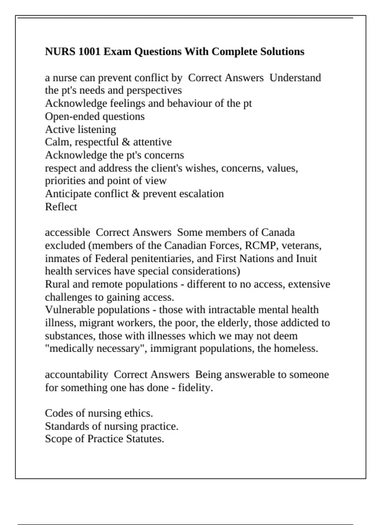 NURS 1001 Exam Questions With Complete Solutions - NURS 1001 - Stuvia US