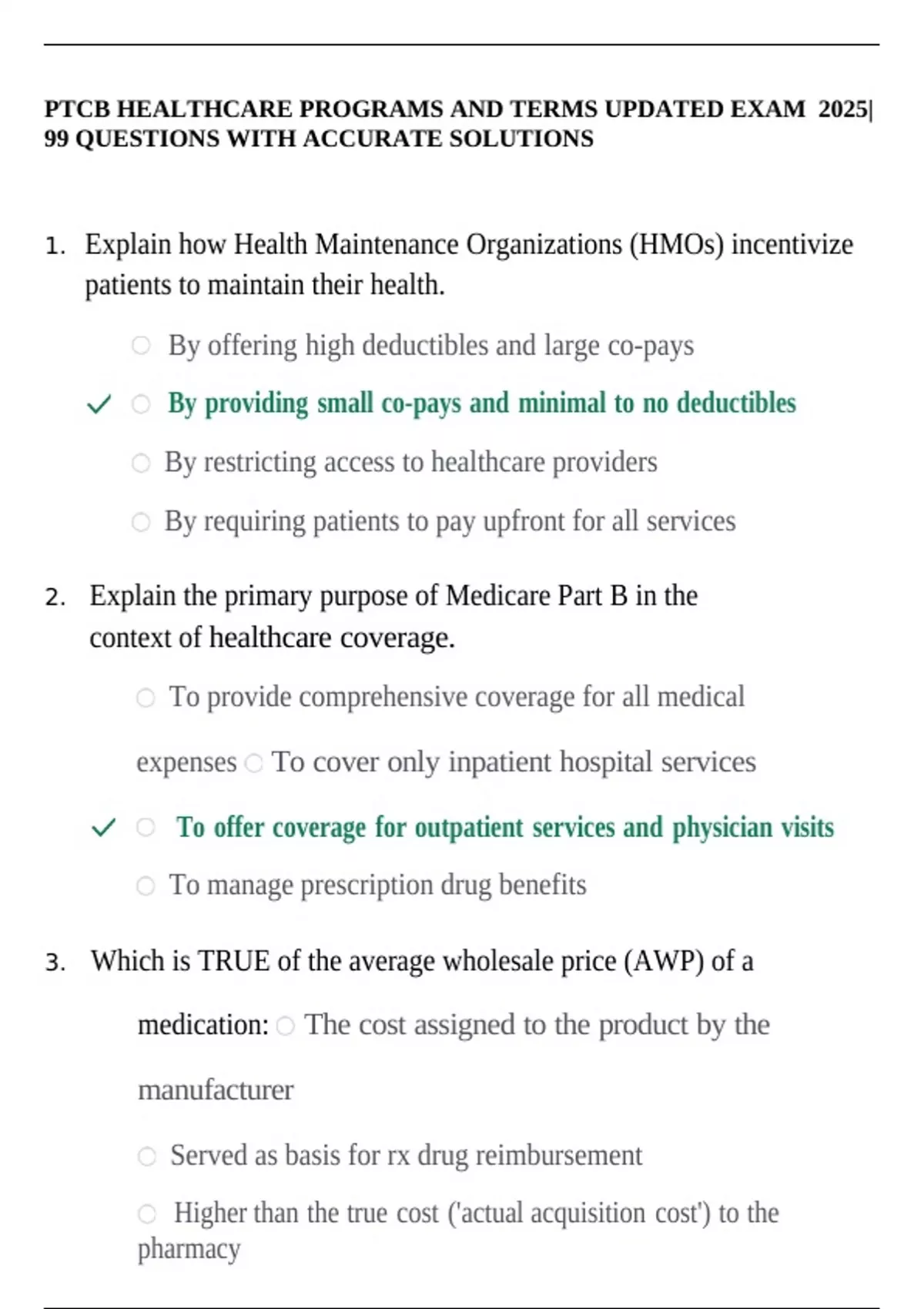 PTCB HEALTHCARE PROGRAMS AND TERMS UPDATED EXAM 2025| 99 QUESTIONS WITH ...