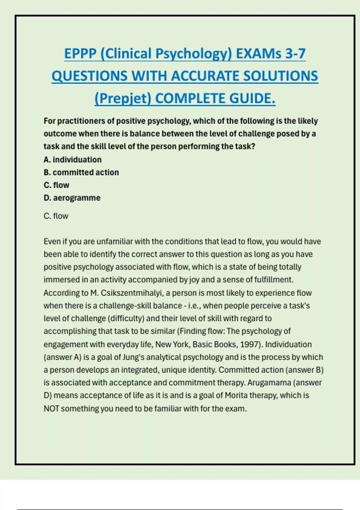 EPPP (Clinical Psychology) EXAMs 3-7 QUESTIONS WITH ACCURATE SOLUTIONS ...