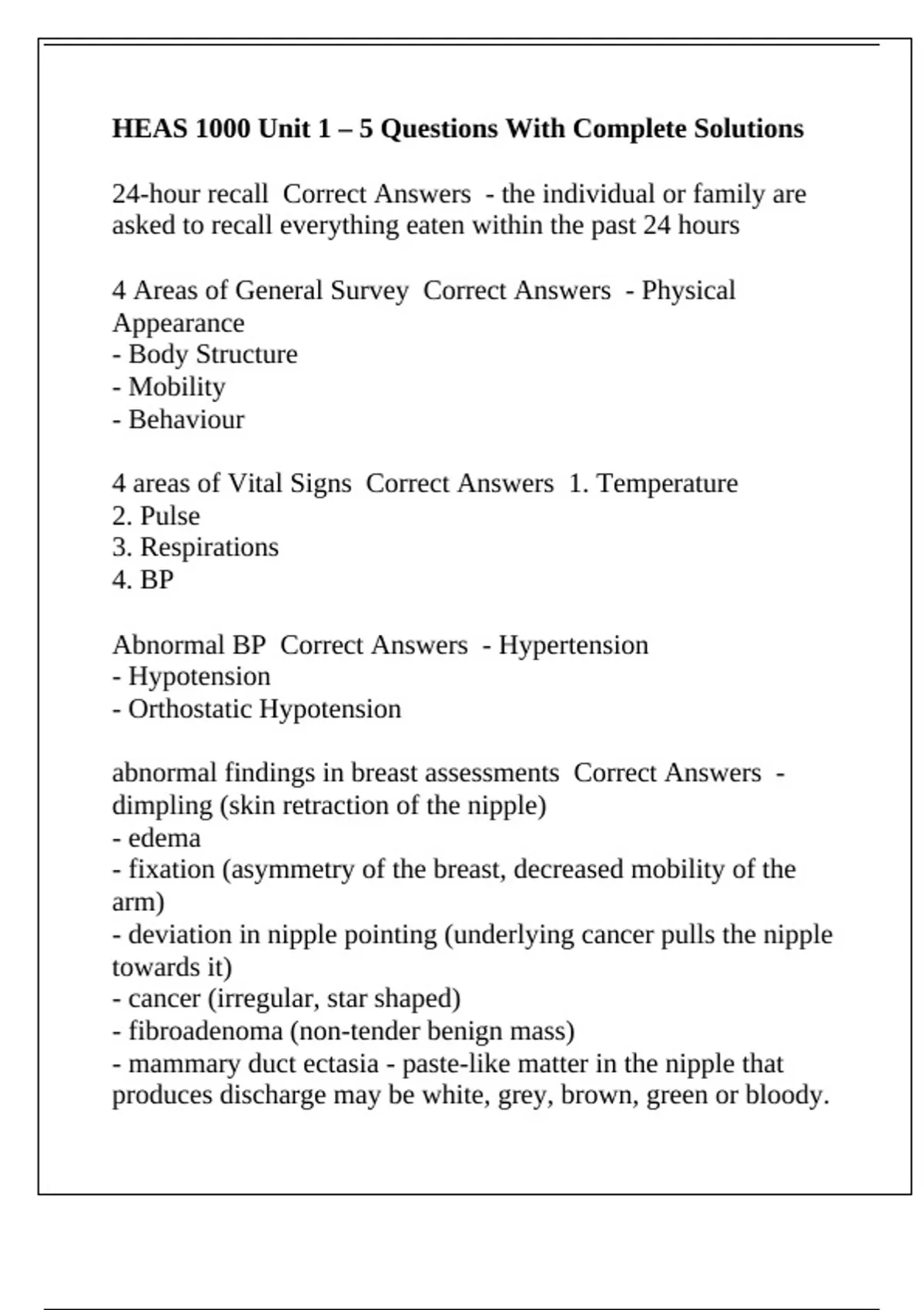 HEAS 1000 Unit 1 – 5 Questions With Complete Solutions - HEAS 1000 ...