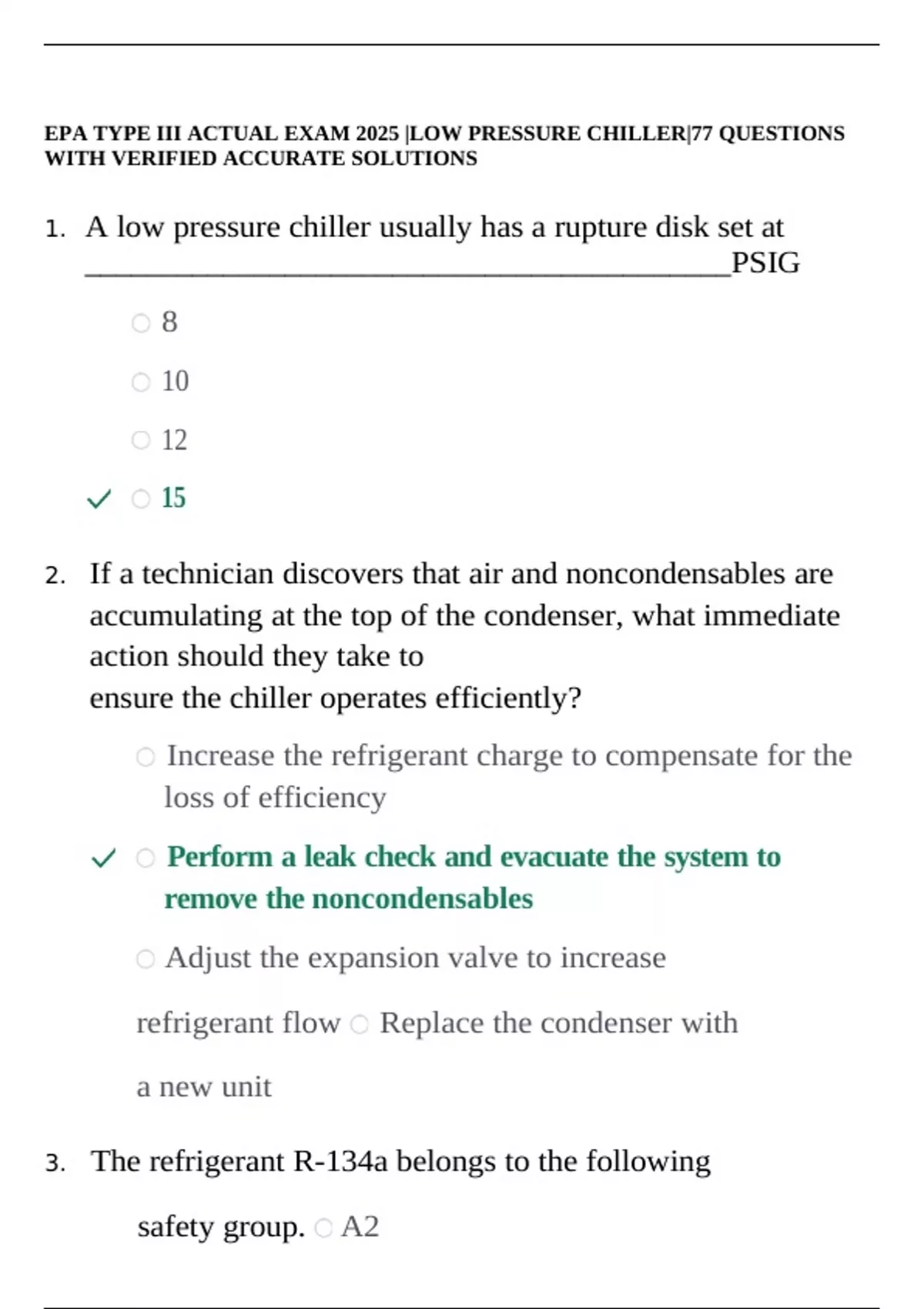 EPA TYPE III ACTUAL EXAM 2025 |LOW PRESSURE CHILLER|77 QUESTIONS WITH ...