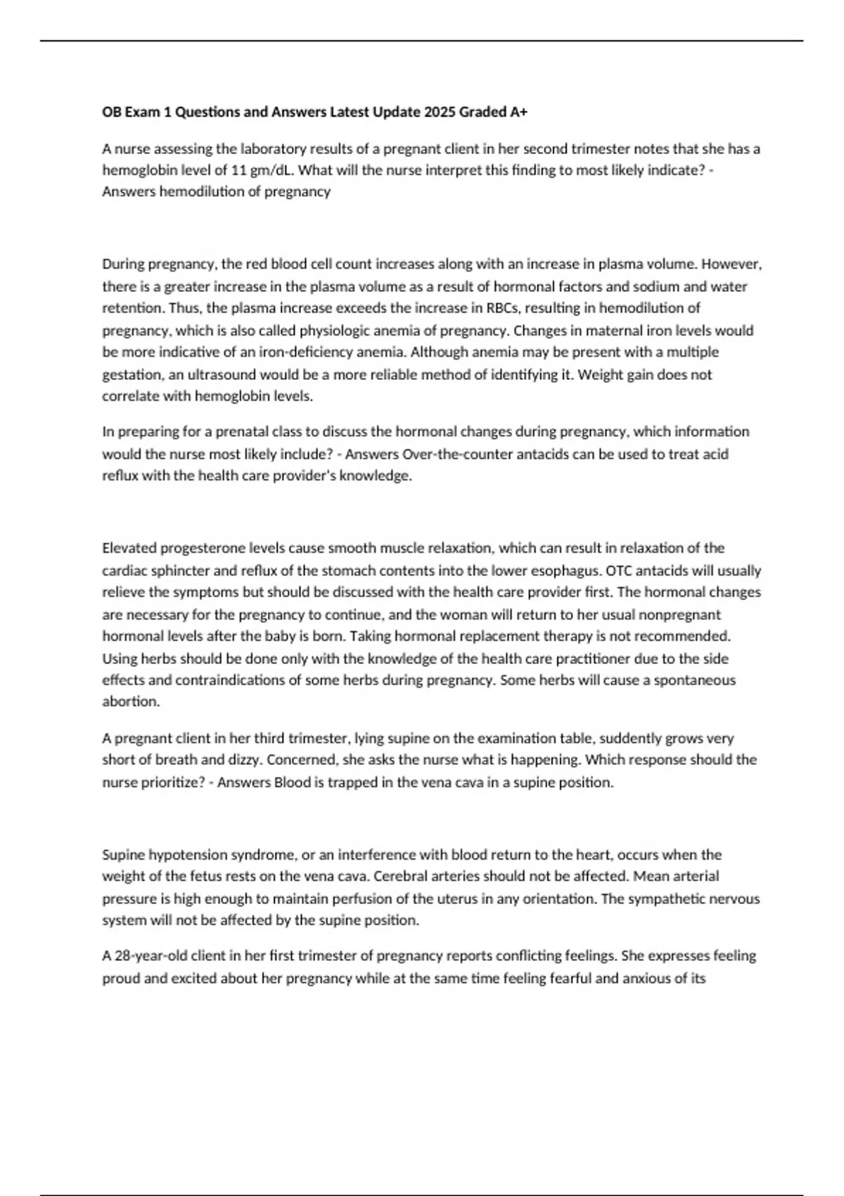 OB Exam 1 Questions and Answers Latest Update 2025 Graded A+ - OB ...