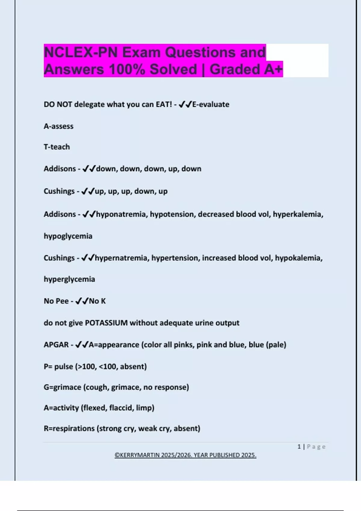 NCLEX-PN Exam Questions and Answers 100% Solved | Graded A+ - Nclex pn ...