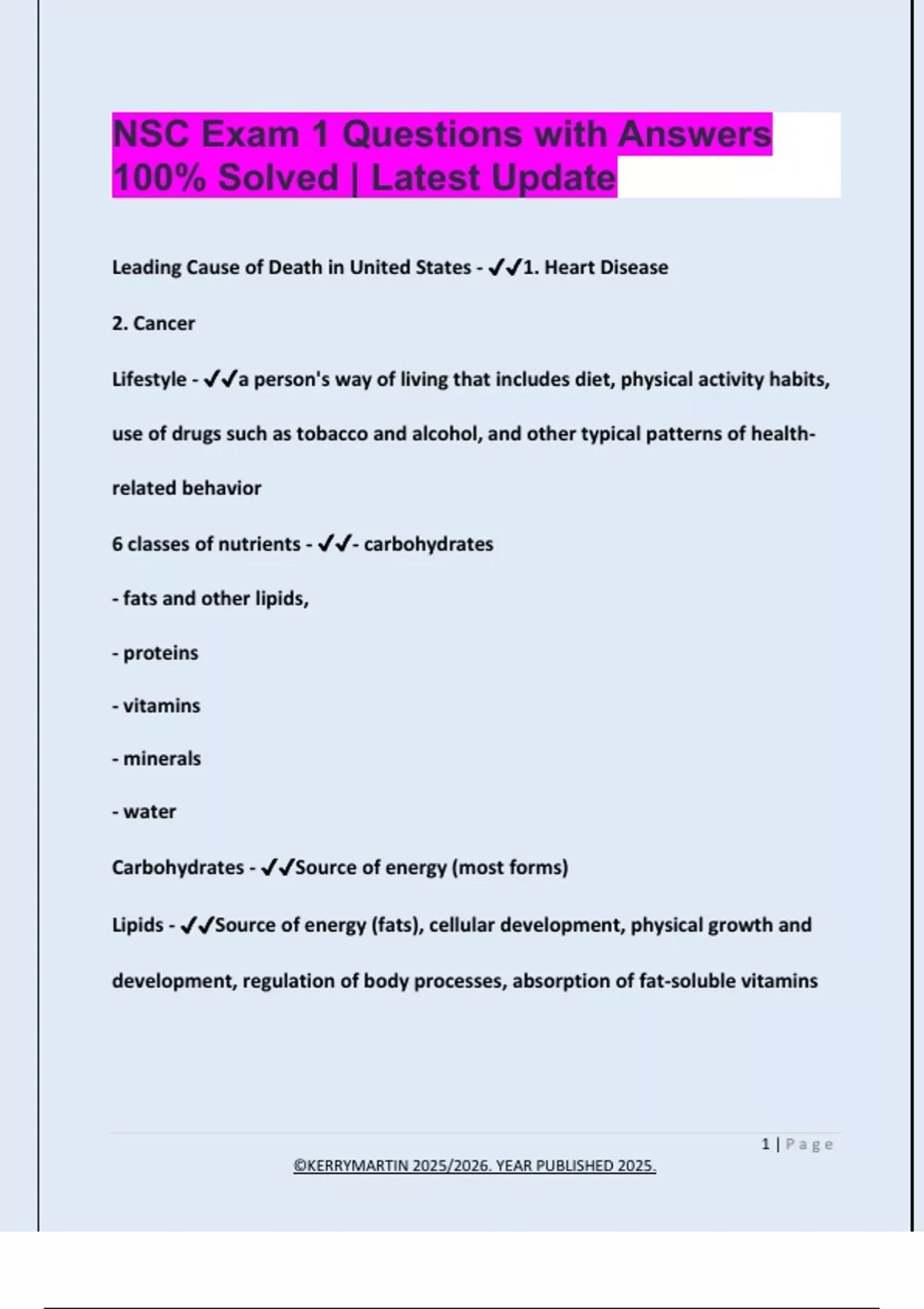 NSC Exam 1 Questions with Answers 100% Solved | Latest Update - NSC ...