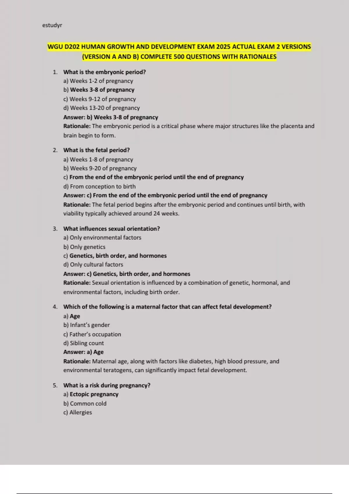 WGU D202 HUMAN GROWTH AND DEVELOPMENT EXAM 2025 ACTUAL EXAM 2 VERSIONS ...
