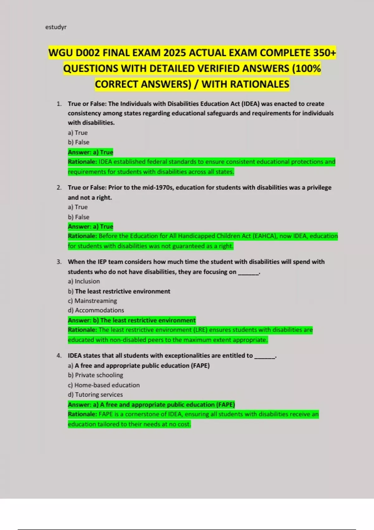 WGU D002 FINAL EXAM 2025 ACTUAL EXAM COMPLETE 350+ QUESTIONS WITH DETAILED VERIFIED ANSWERS (100 ...