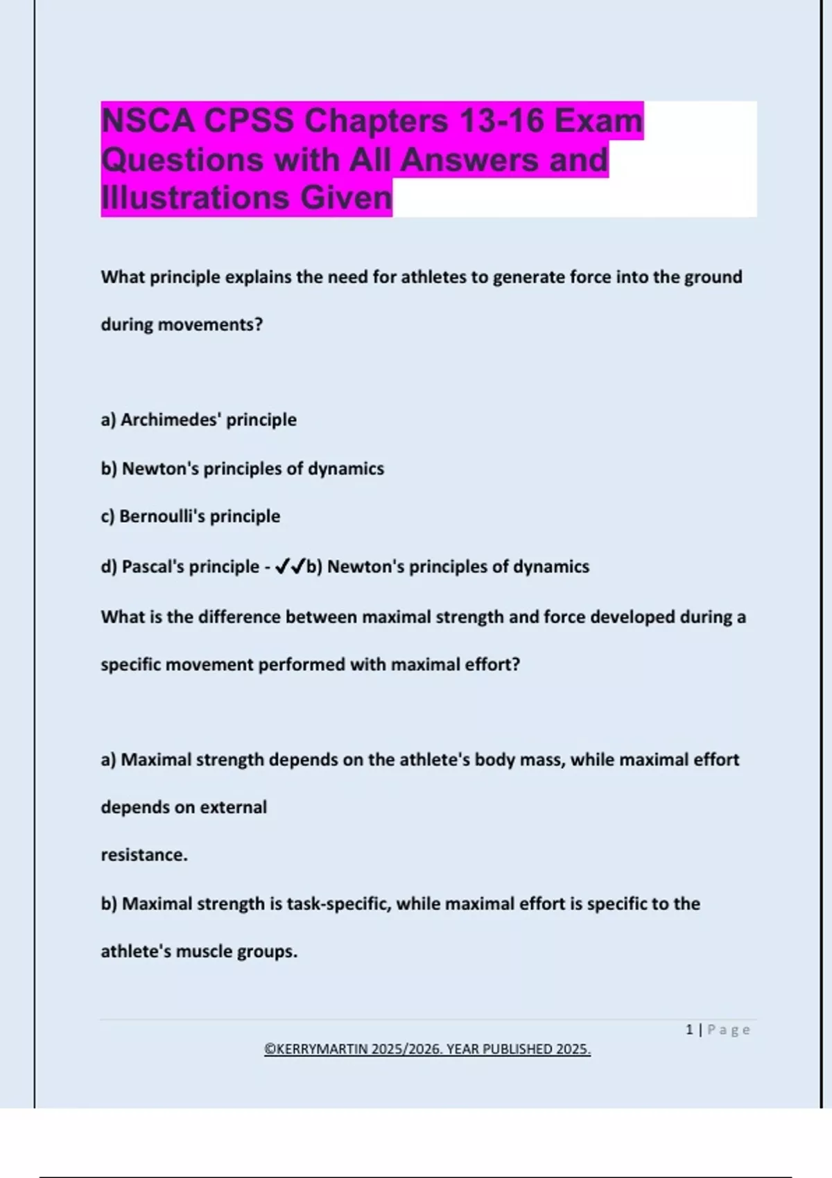 NSCA CPSS Chapters 13-16 Exam Questions with All Answers and Illustrations Given - NSCA CPSS ...