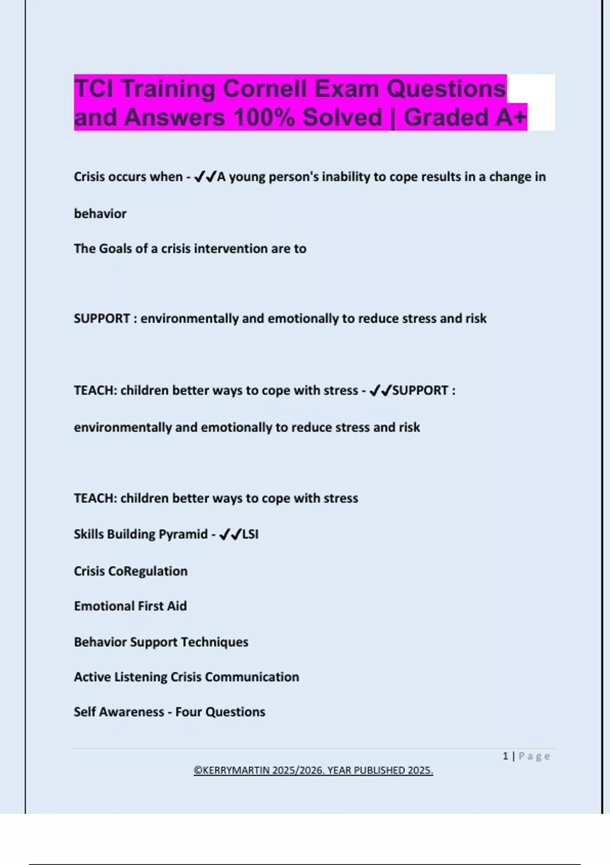 TCI Training Cornell Exam Questions and Answers 100% Solved | Graded A+ ...