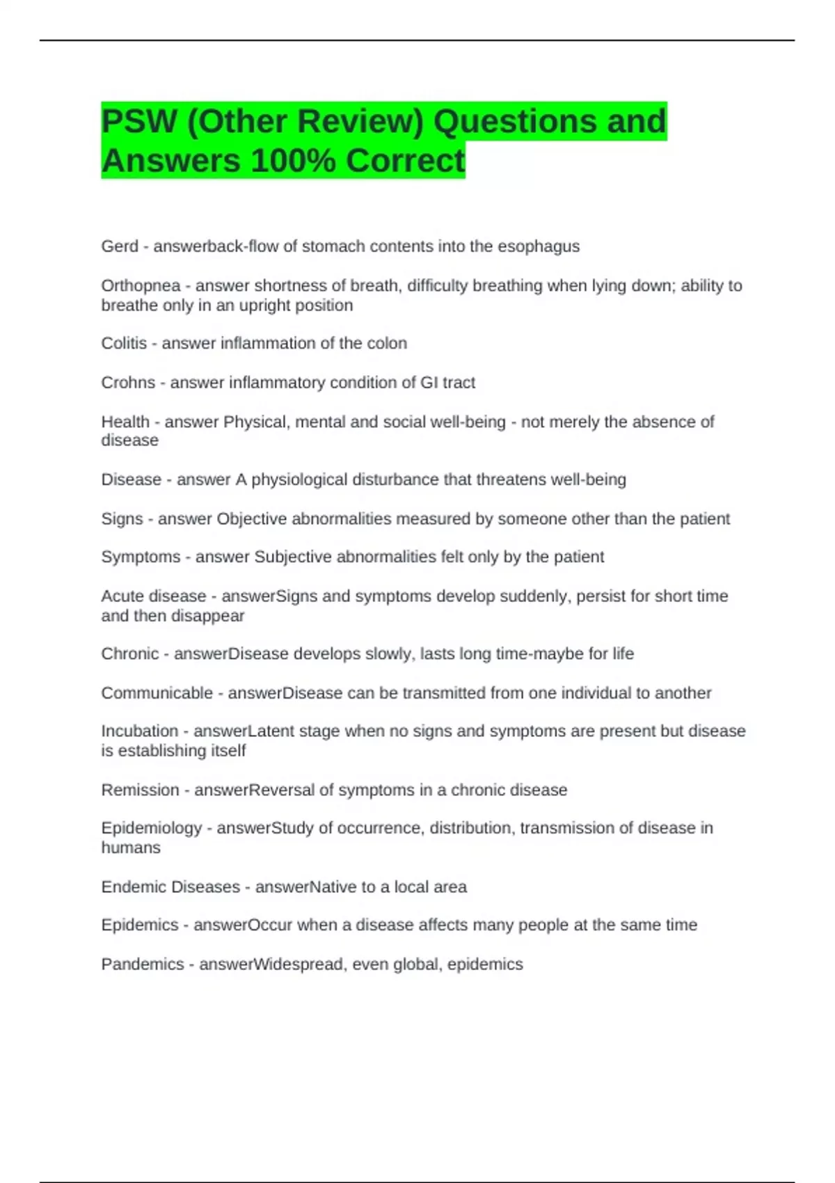 PSW (Other Review) Questions and Answers 100% Correct - NACC PSW ...