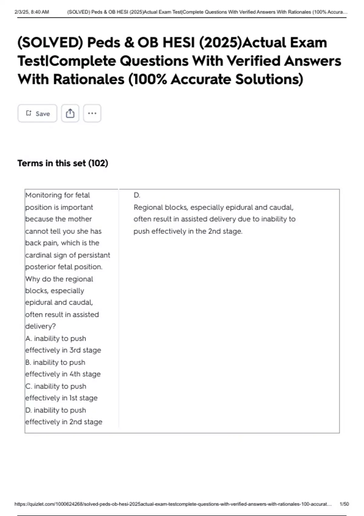 (SOLVED) Peds & OB HESI (2025)Actual Exam Test|Complete Questions With ...