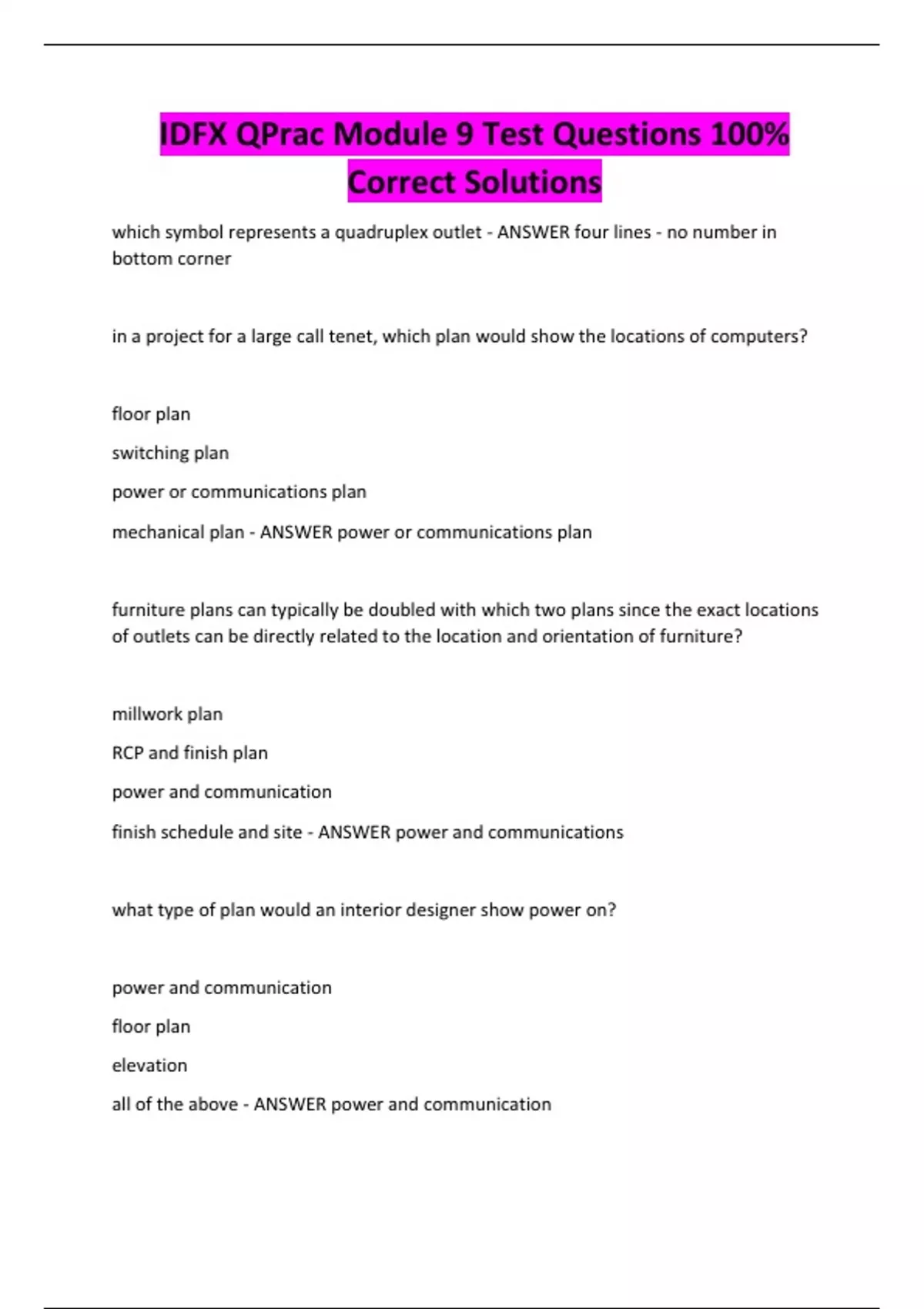 IDFX QPrac Module 9 Test Questions 100% Correct Solutions - QPrac ...