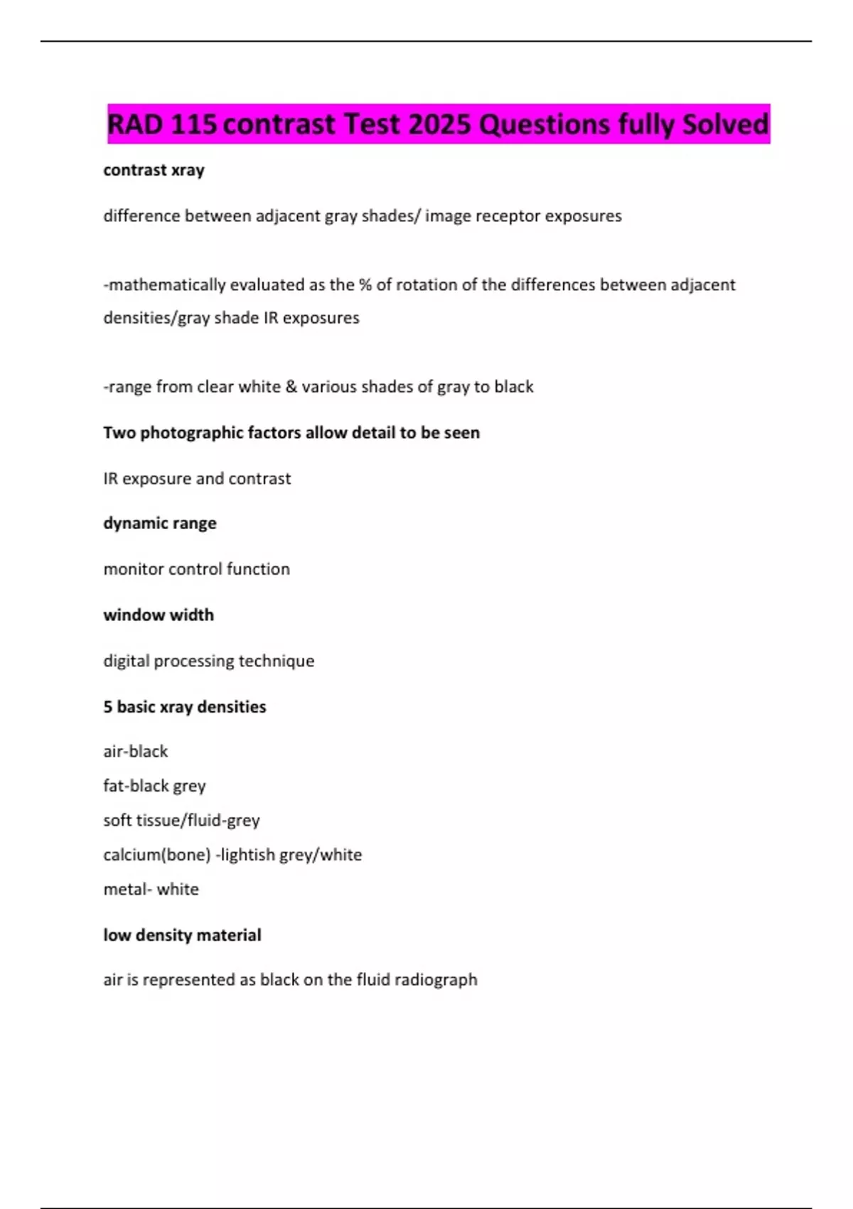RAD 115 contrast Test 2025 Questions fully Solved - Rad 115 - Stuvia US