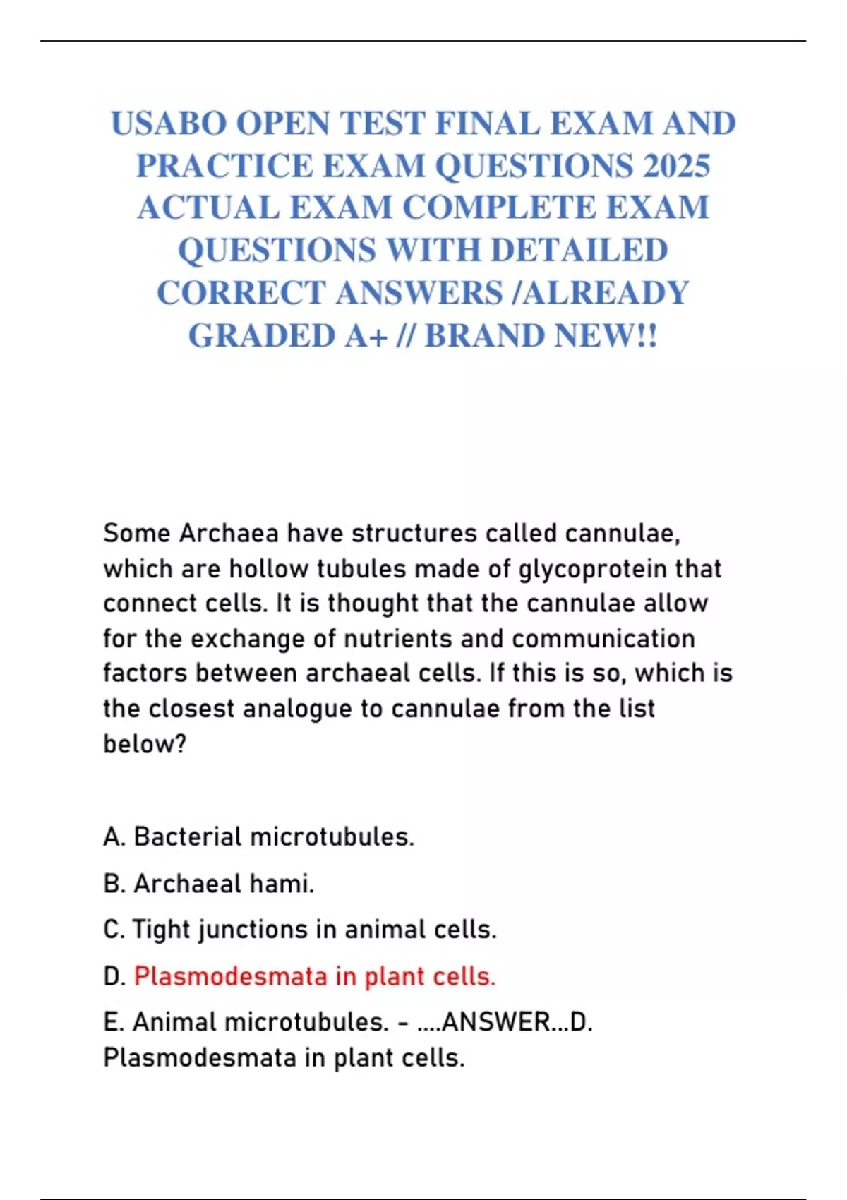 USABO OPEN TEST FINAL EXAM AND PRACTICE EXAM QUESTIONS 2025 ACTUAL EXAM ...