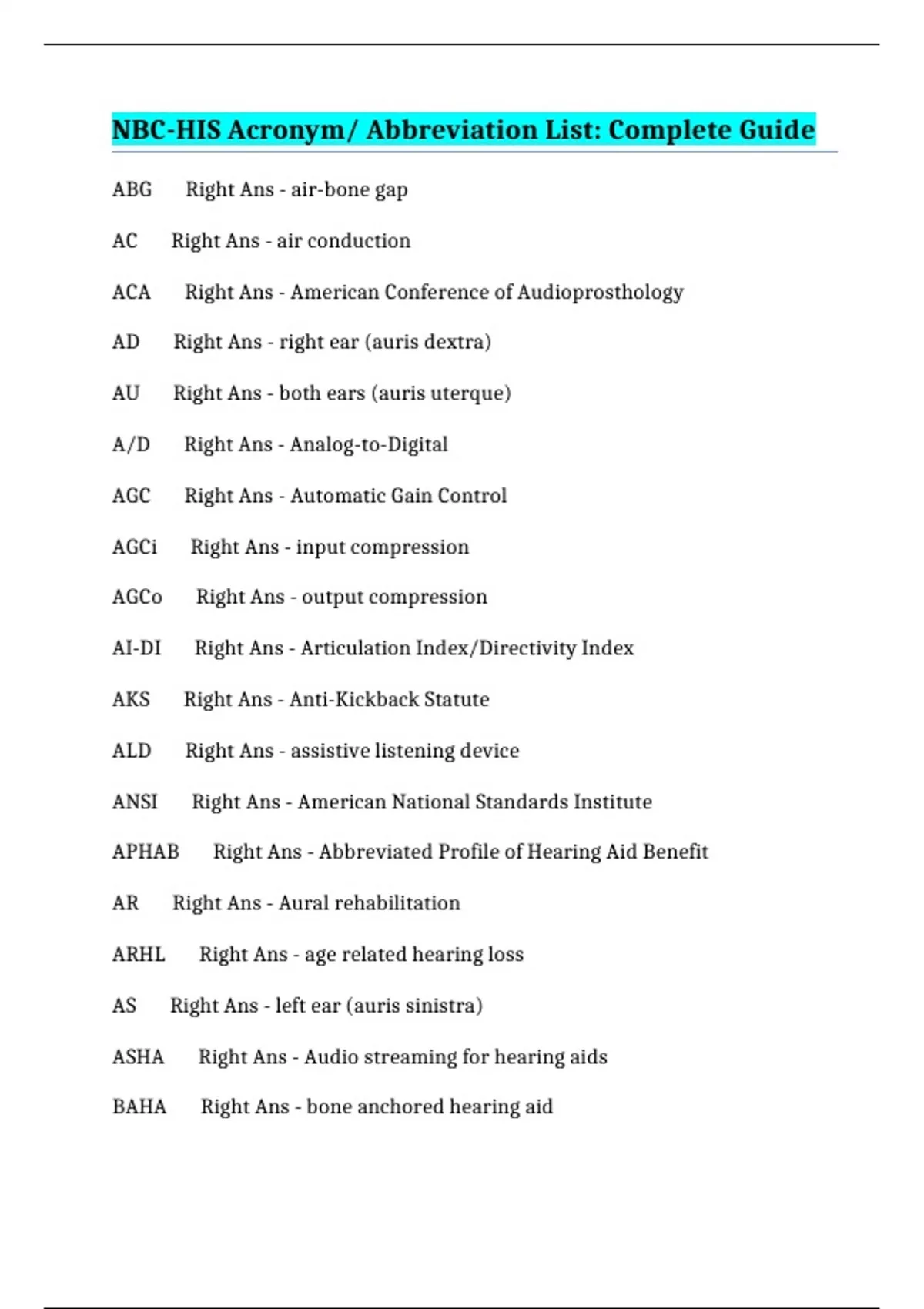 NBC-HIS Acronym/ Abbreviation List: Complete Guide - NBC-HIS - National ...