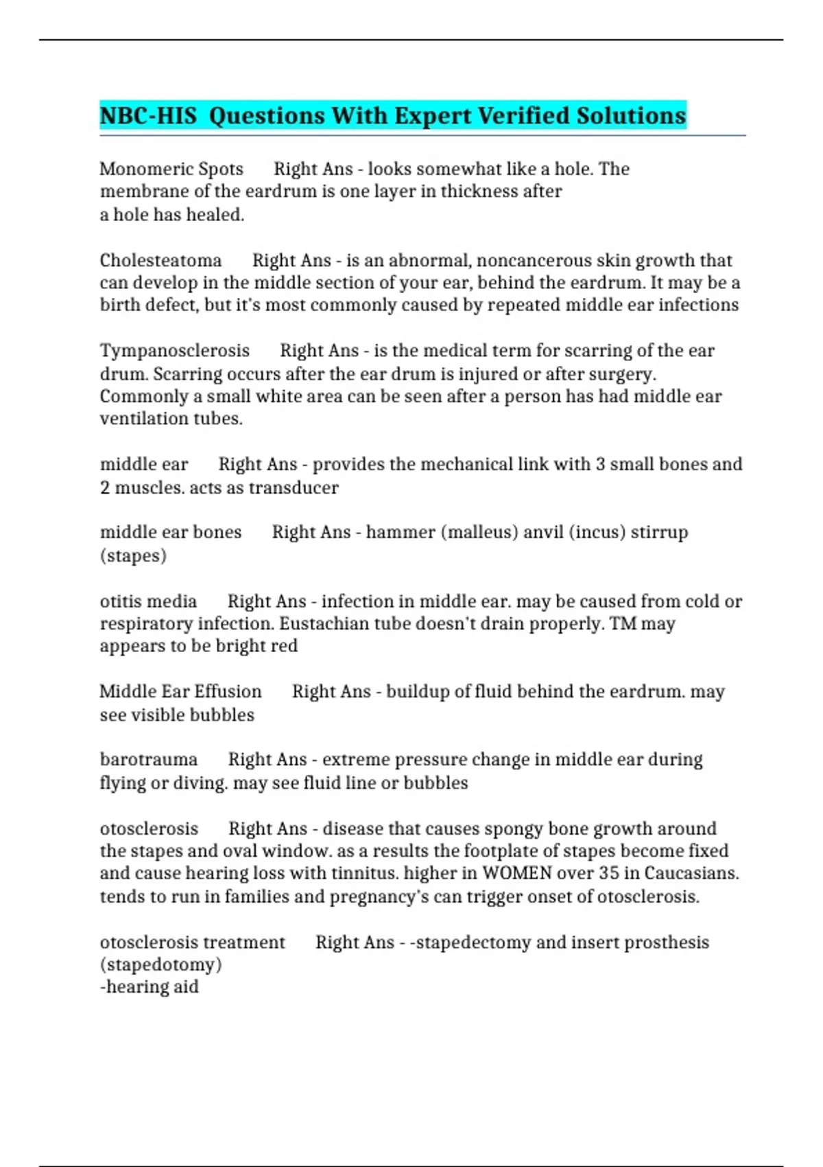 NBC-HIS Questions With Expert Verified Solutions - NBC-HIS - National ...