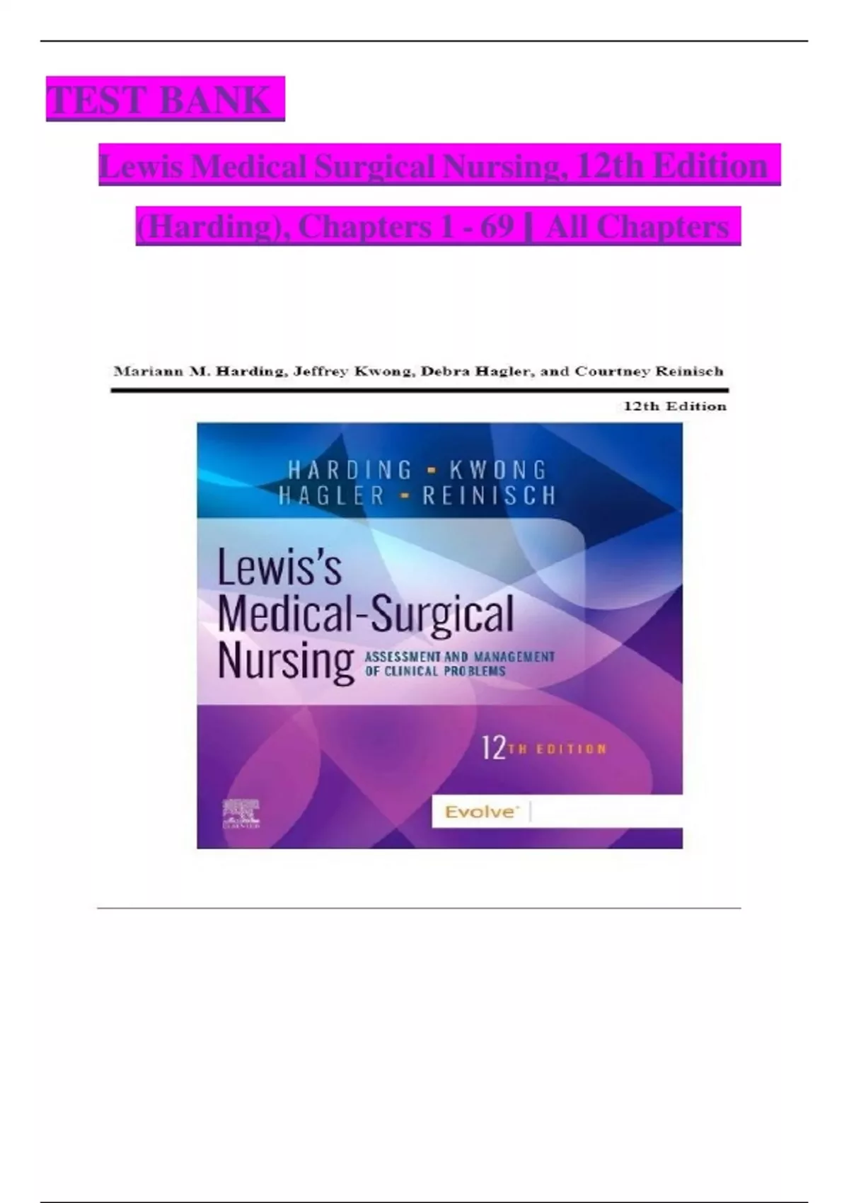 TEST BANK FOR LEWIS MEDICAL SURGICAL NURSING, 12TH EDITION BY JEFFREY ...