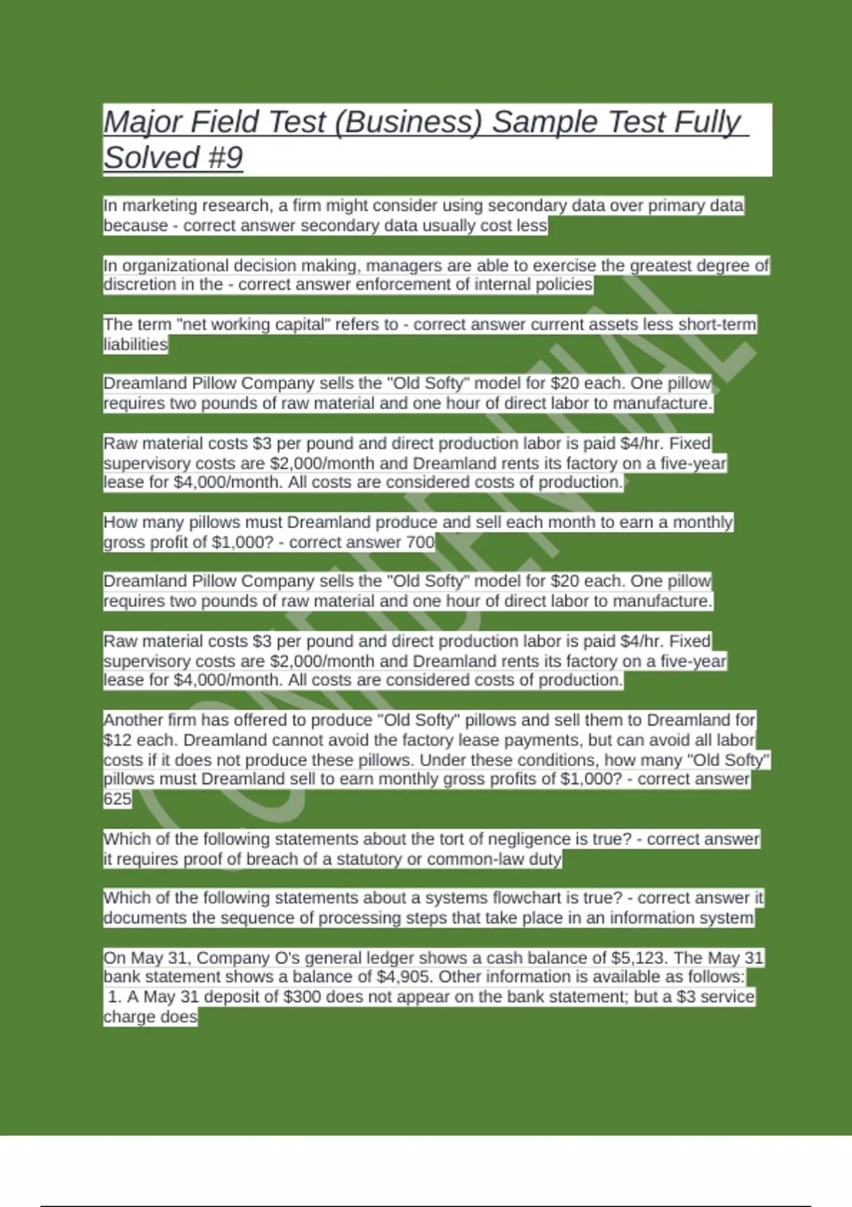 Major Field Test (Business) Sample Test Fully Solved -9 - ETS MFT ...