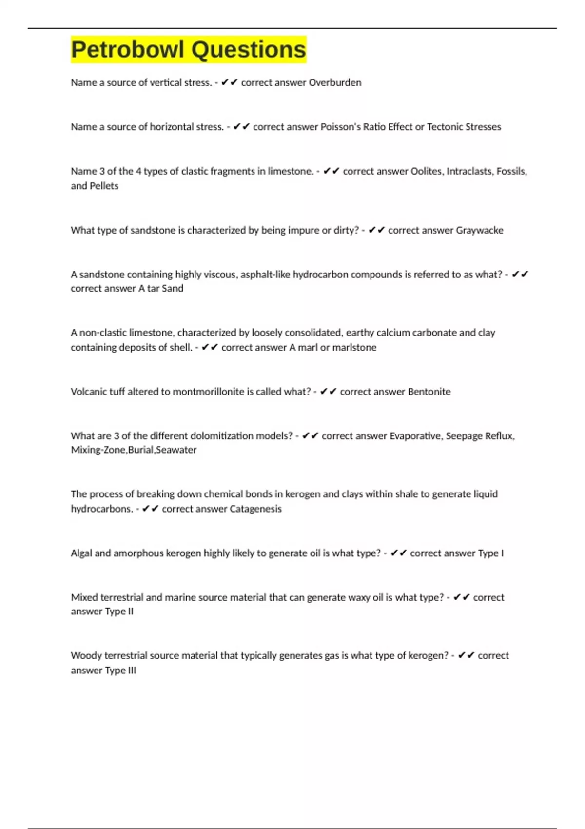 Petrobowl Questions and 100% correct answers 2025 - Petrobowl - Stuvia US