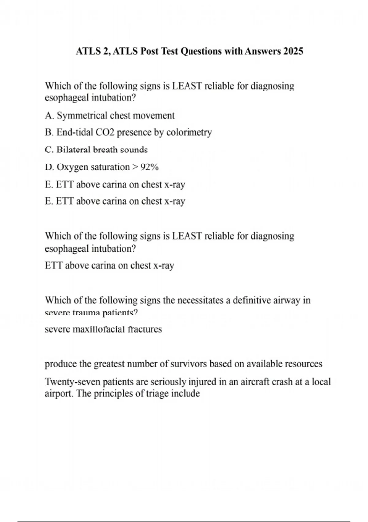 ATLS 2, ATLS Post Test Questions with Answers 2025 - Advanced Life ...