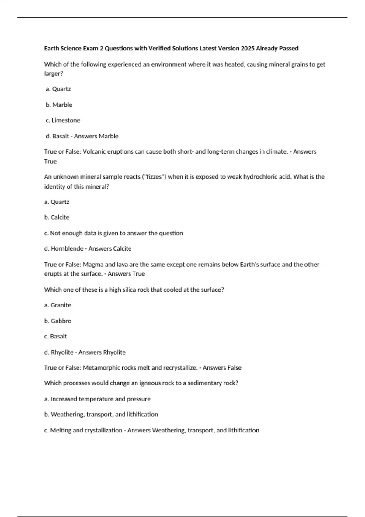 Earth Science Exam 2 Questions with Verified Solutions Latest Version ...