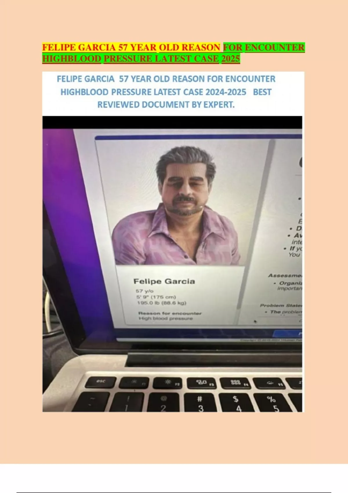 FELIPE GARCIA 57 YEAR OLD REASON FOR ENCOUNTER HIGHBLOOD PRESSURE ...