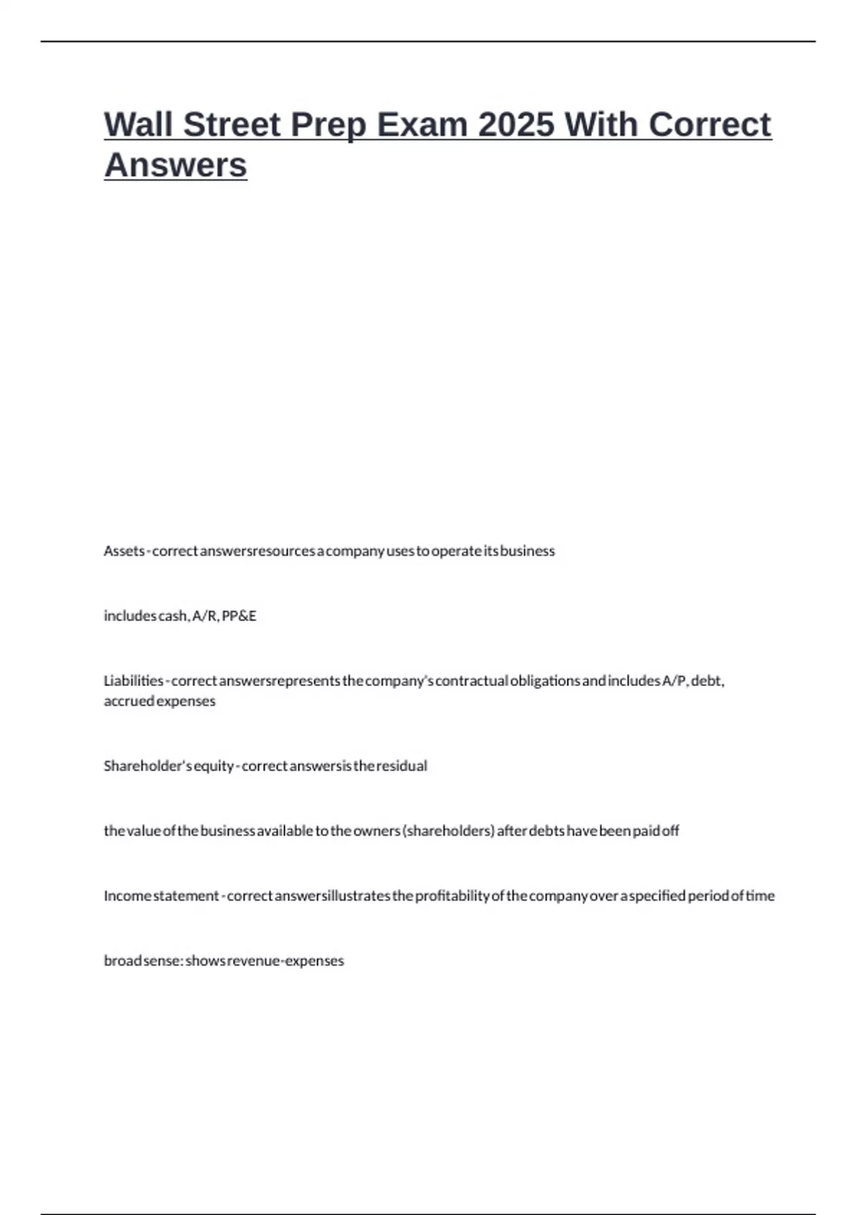 Wall Street Prep Exam 2025 With Correct Answers - Wall Street Prep ...