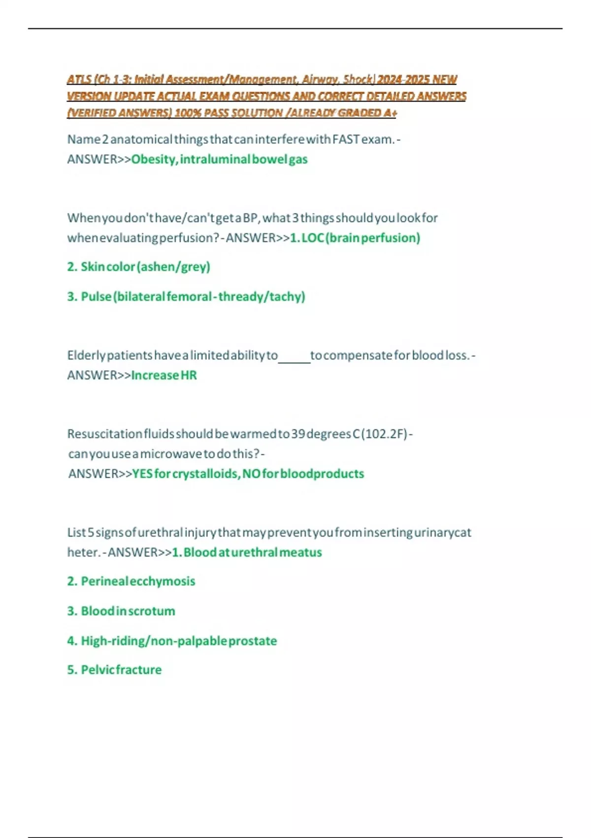 ATLS Abdominal and Pelvic Trauma questions with correct answers - ATLS ...