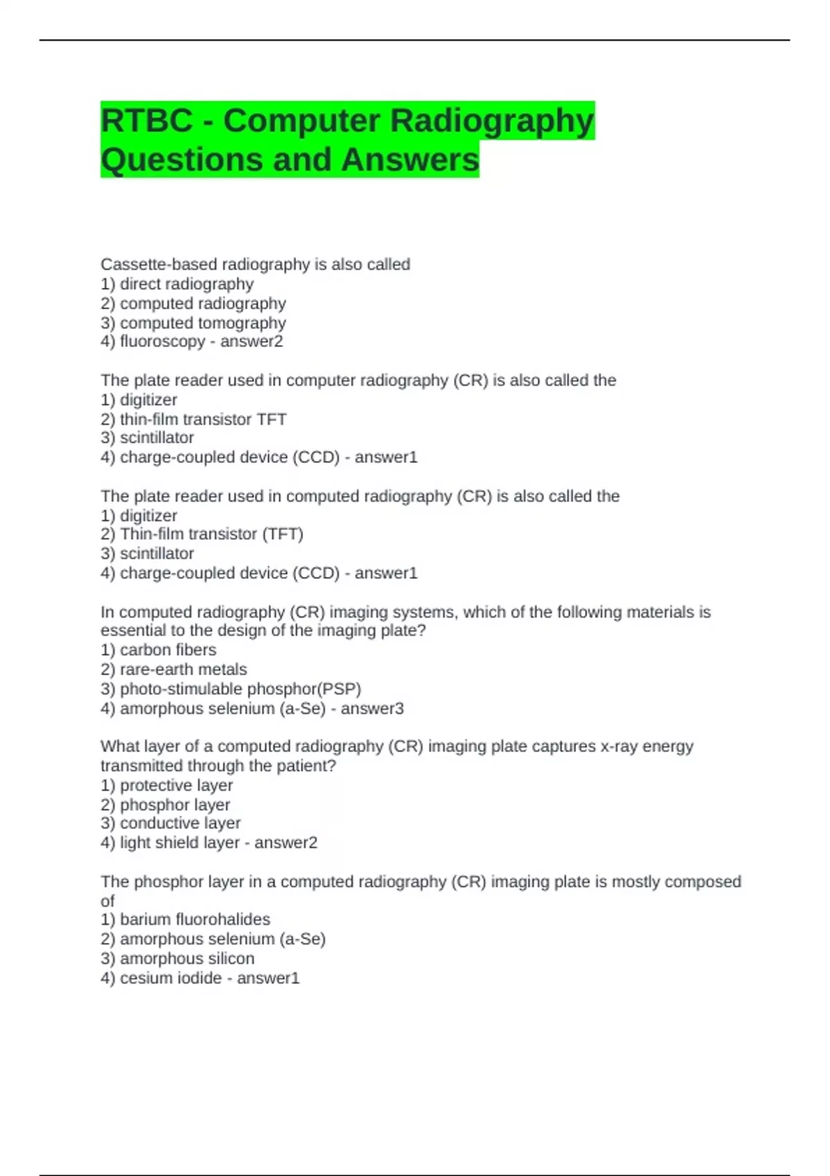 Radiography Questions And Answers – ZIMTMR