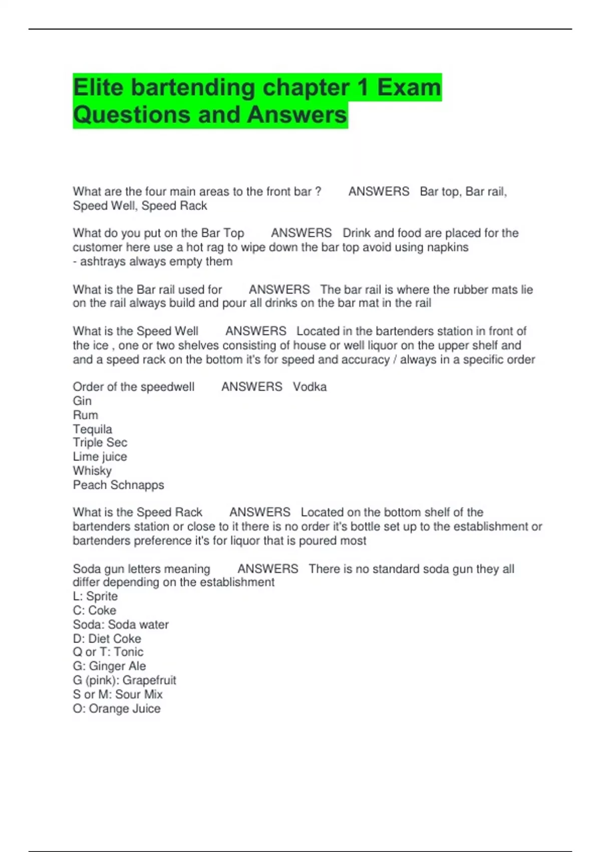 Elite bartending chapter 1 Exam Questions and Answers - Elite ...