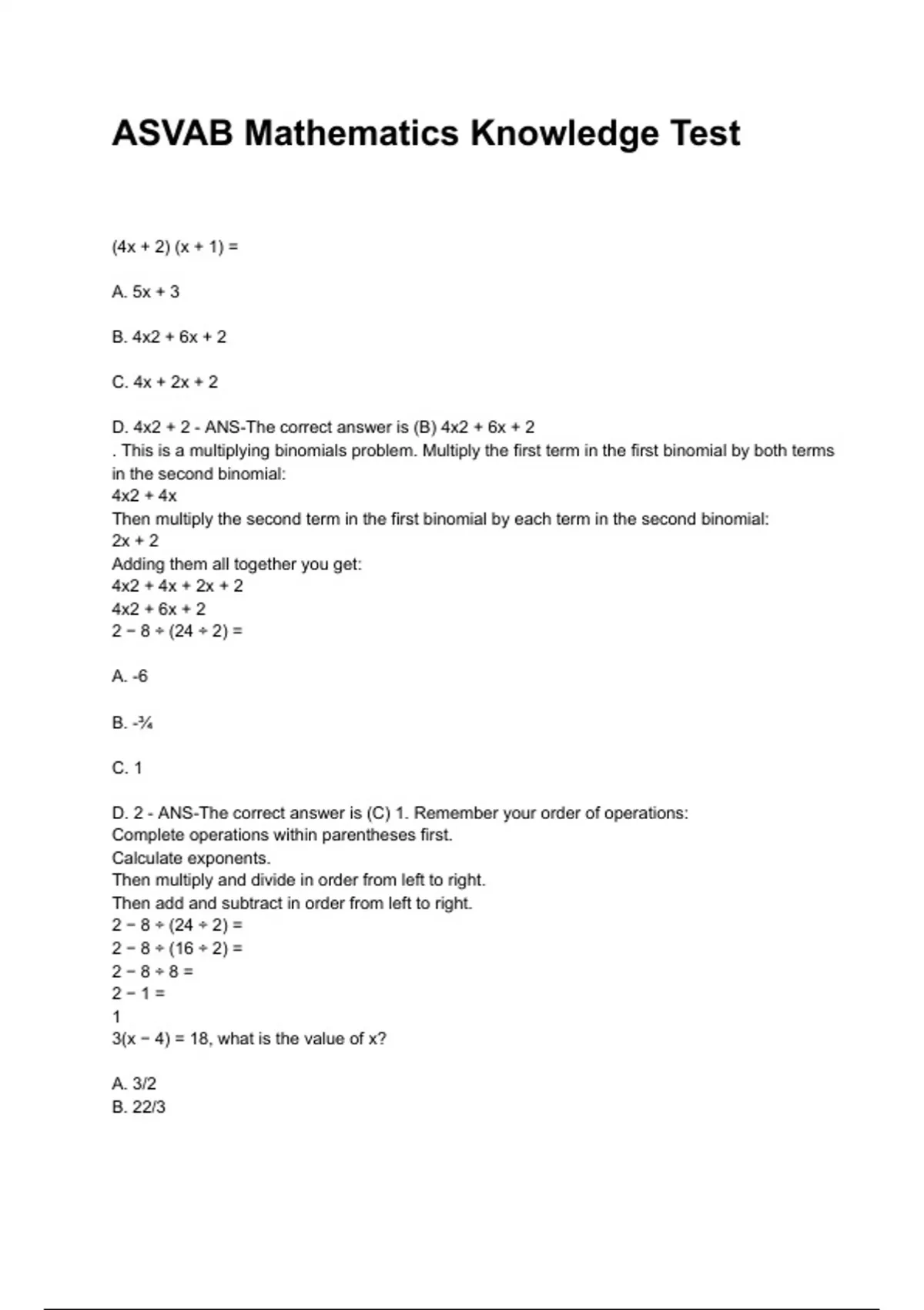 ASVAB Mathematics Knowledge Test NEWEST 2025/2026 ACTUAL EXAM COMPLETE ...