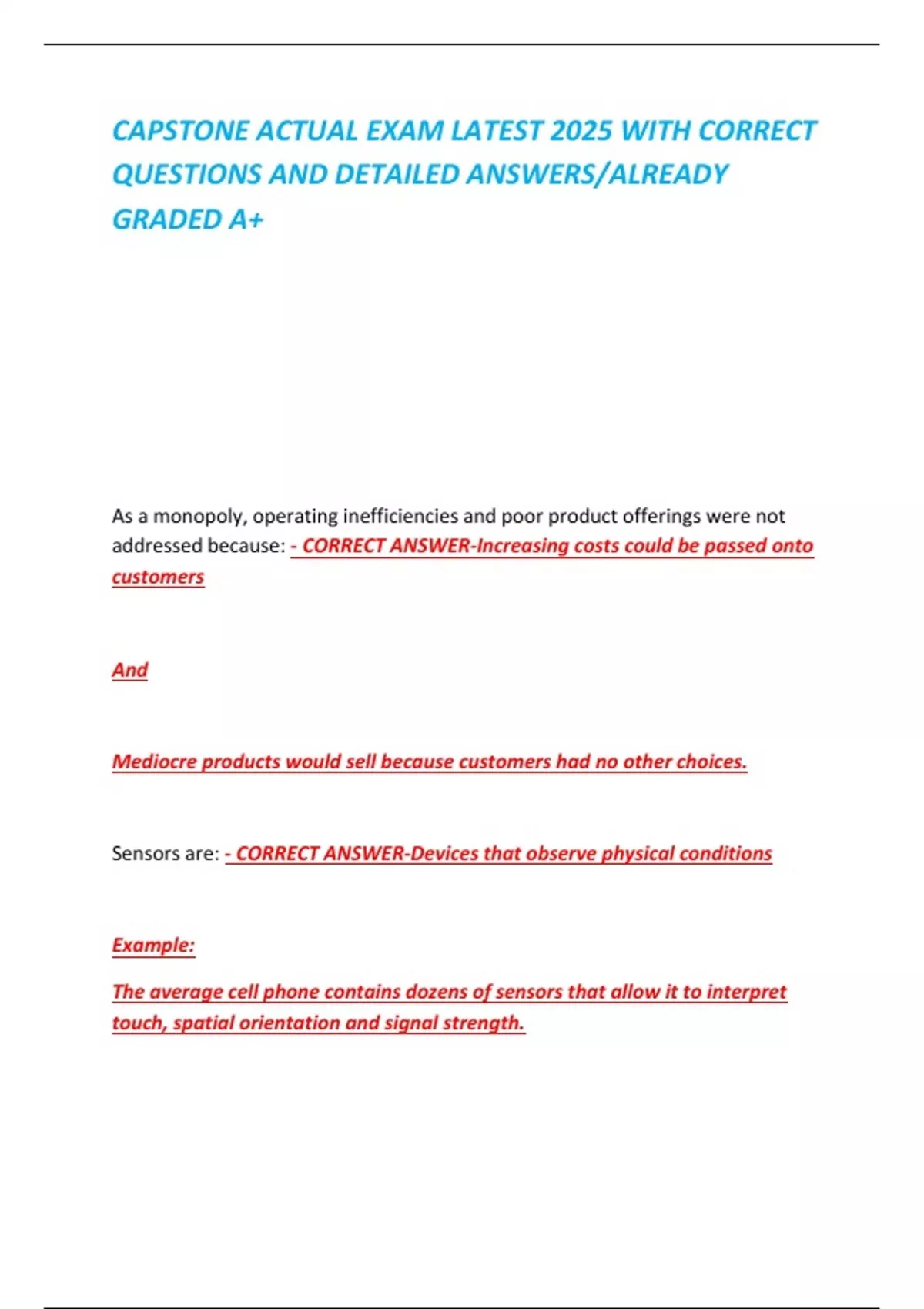 CAPSTONE ACTUAL EXAM LATEST 2025 WITH CORRECT QUESTIONS AND DETAILED ...