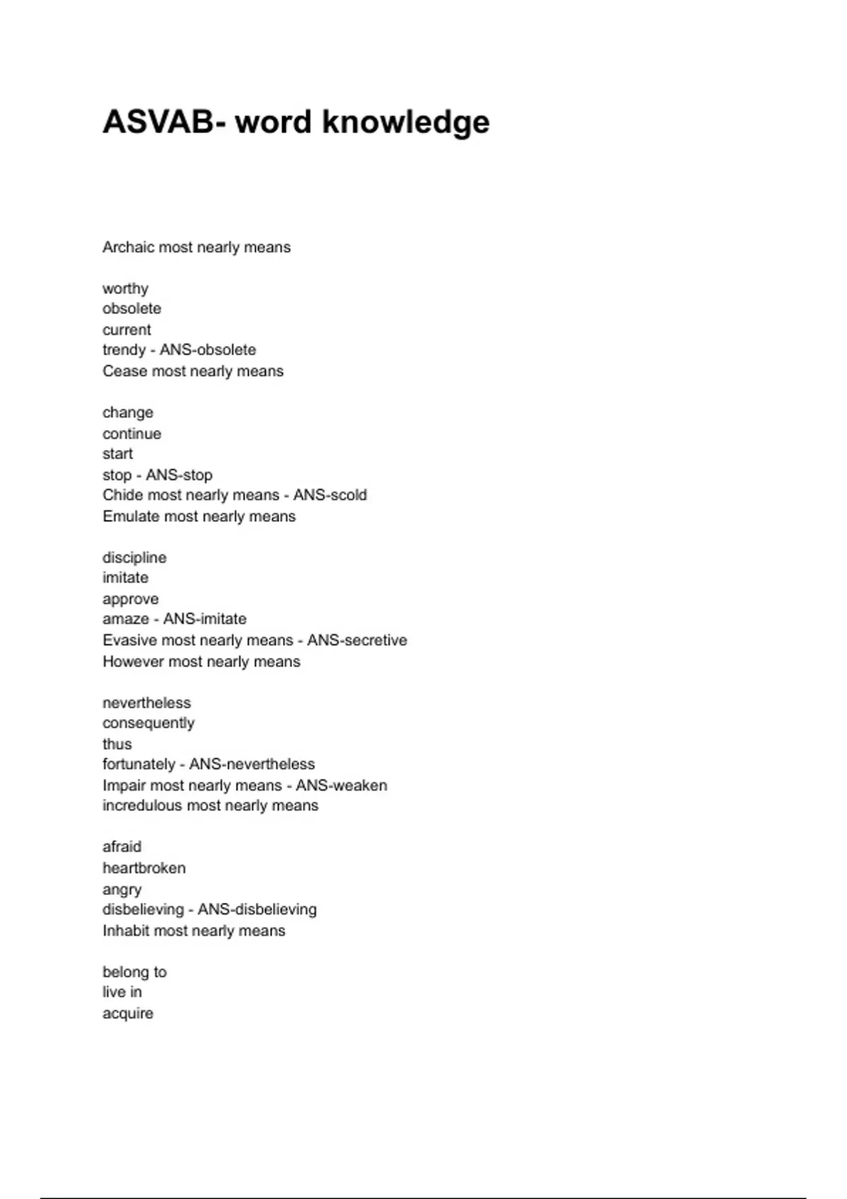 ASVAB- word knowledge NEWEST 2025/2026 ACTUAL EXAM COMPLETE QUESTIONS ...