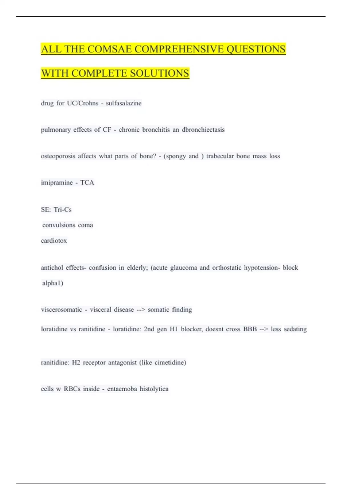 ALL THE COMSAE COMPREHENSIVE QUESTIONS WITH COMPLETE SOLUTIONS - ALL ...