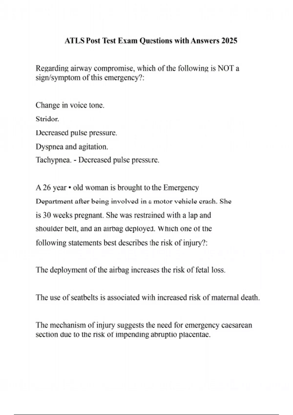 ATLS Post Test Exam Questions with Answers 2025 - Advanced Life Support ...