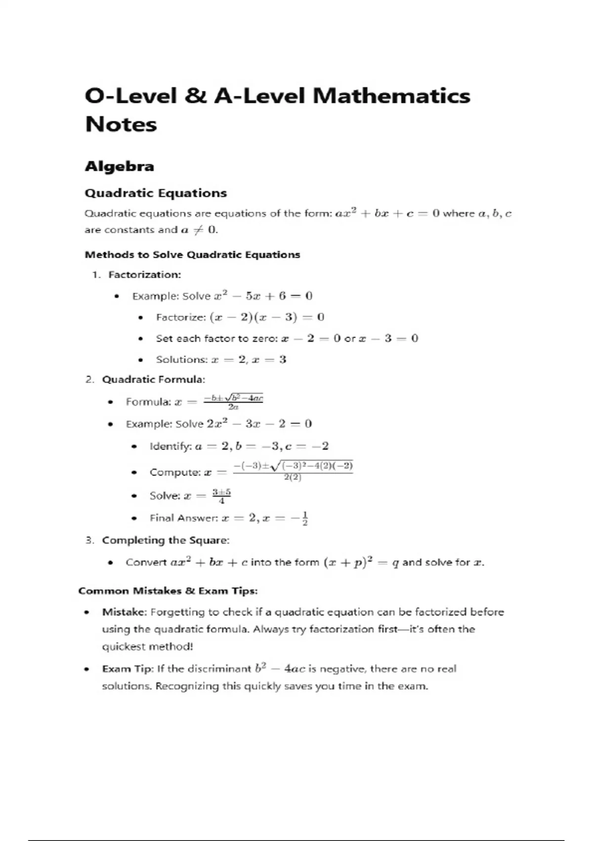 Summary Ultimate O-Level & A-Level Math Guide: Exam Hacks, Formula ...