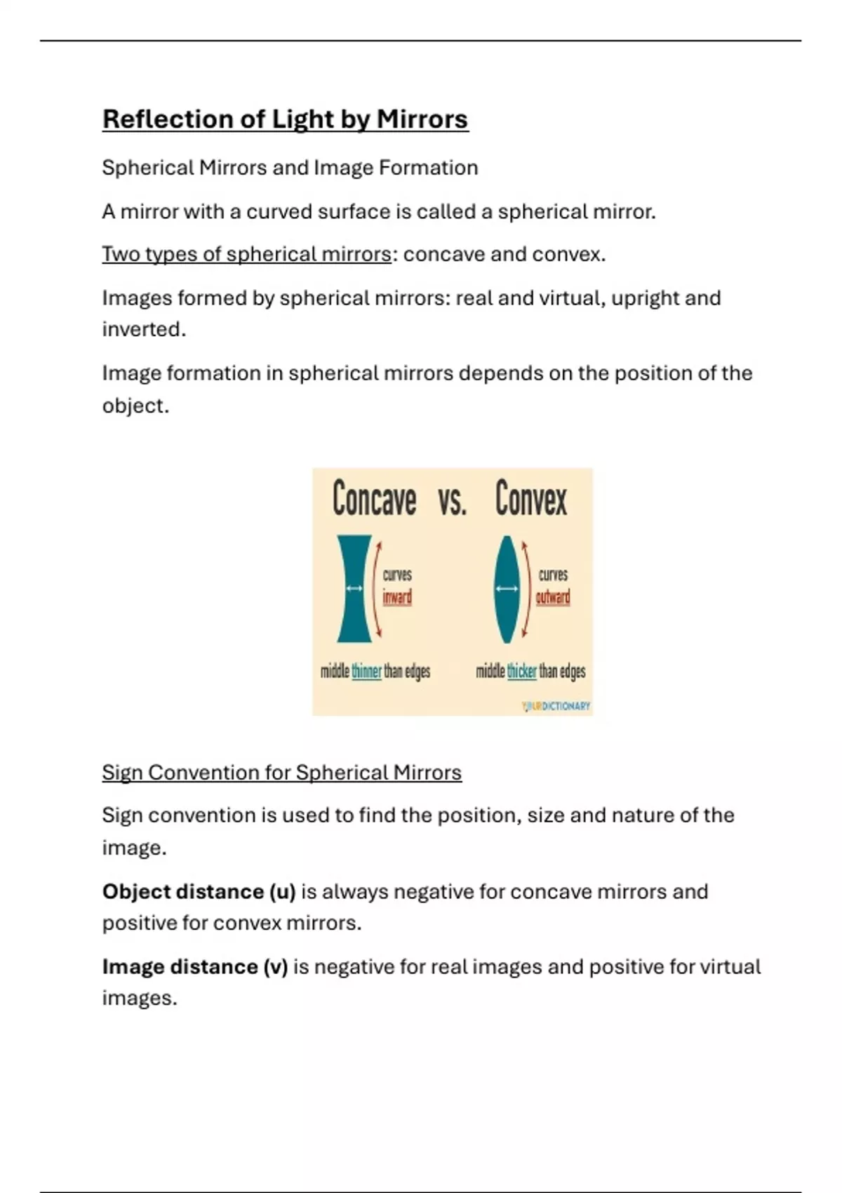 Summary Light-reflection and refraction (concave and convex lens ...
