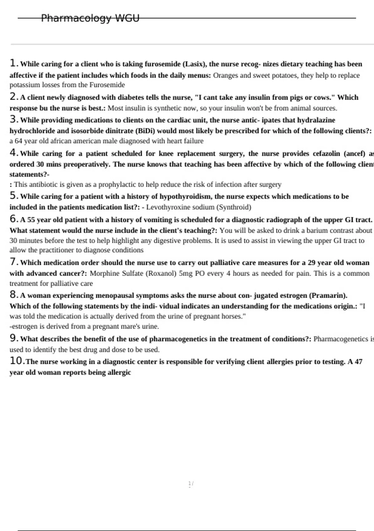 Pharmacology WGU D398 | 70 Questions and Answers - Pharmacology WGU ...